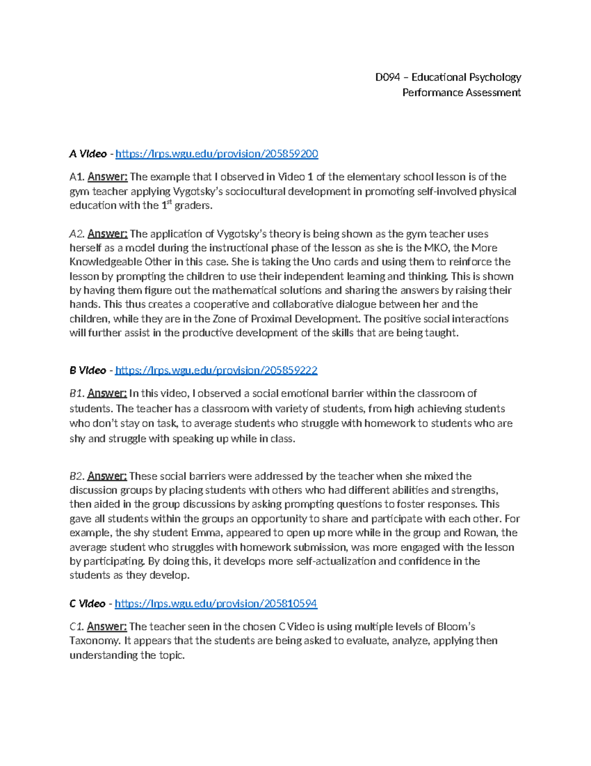 DJM4 - Ed Psych Task - Various perspectives - D094 – Educational ...