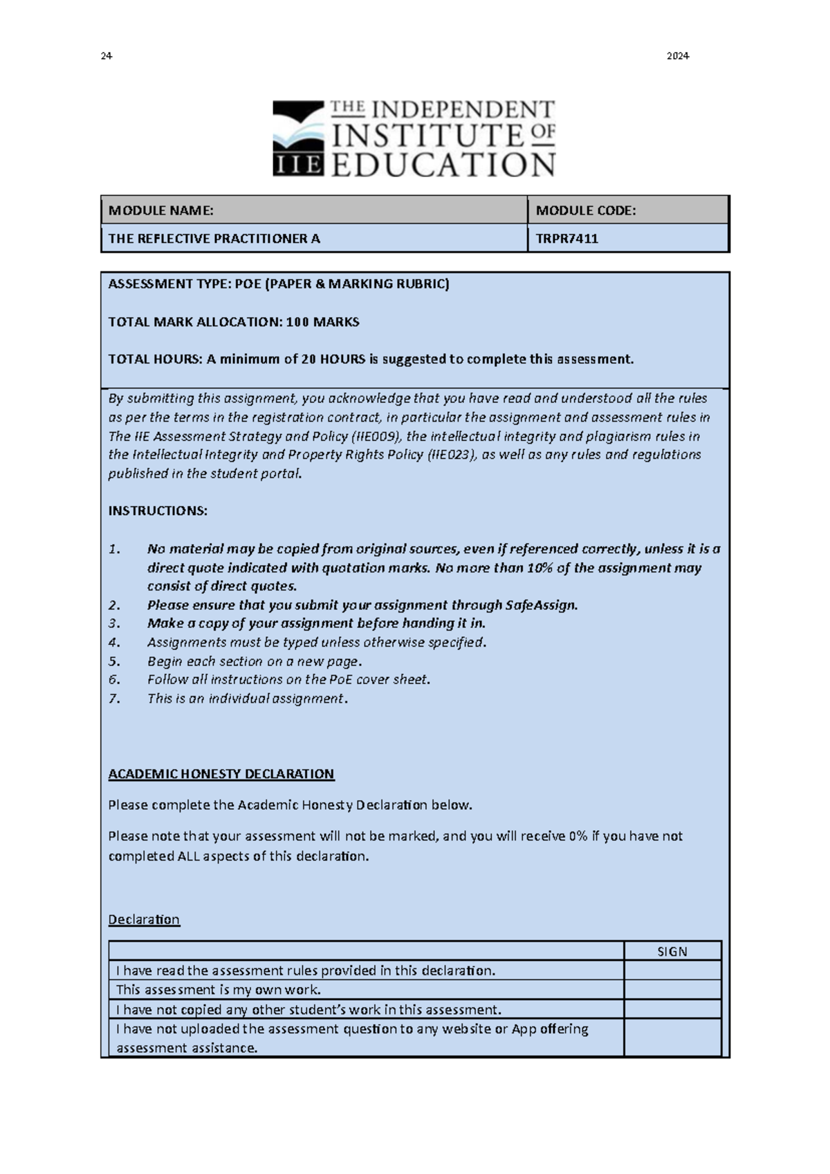 TRPR7411POE - Summary Bachelors Degree in Education -Intermediate phase ...