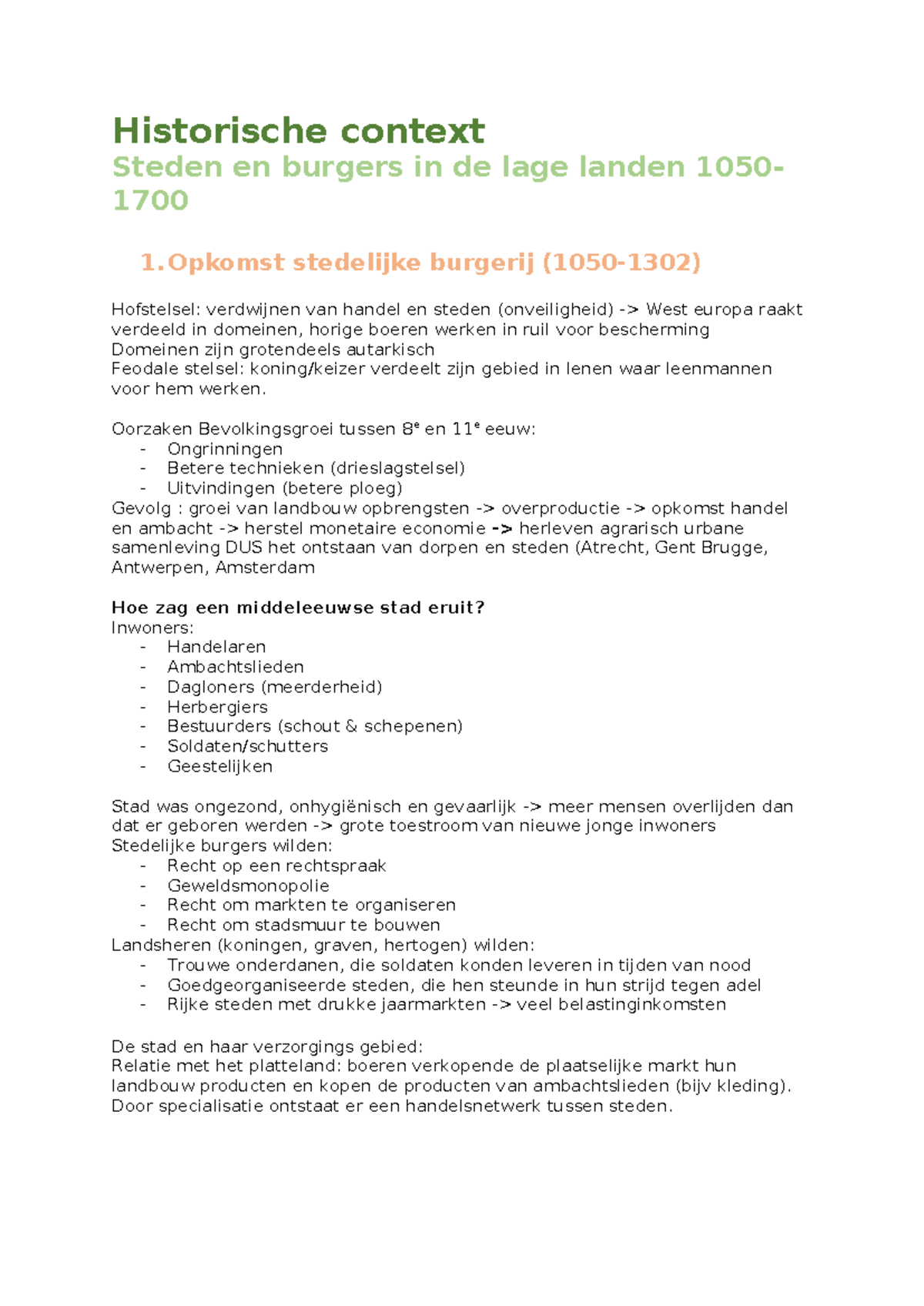 Hc lage landen - Historische context Steden en burgers in de lage landen 1050- 1700 1. Opkomst ...