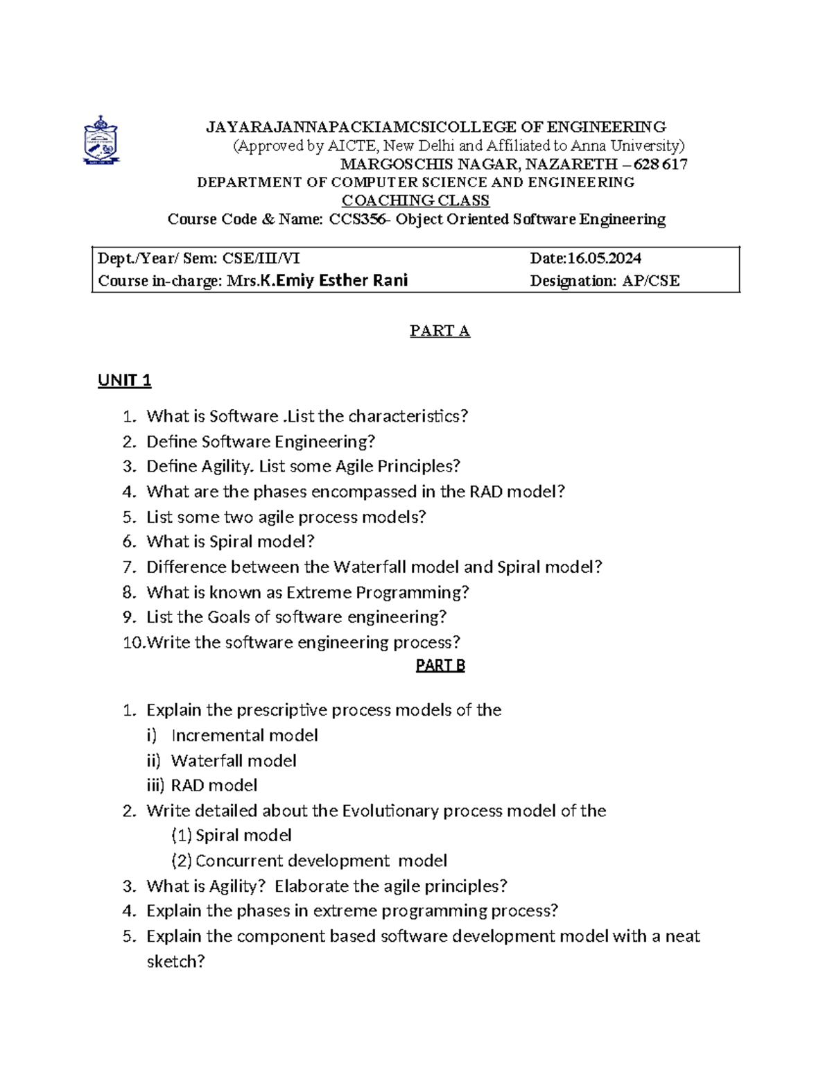 OOSE Question - JAYARAJANNAPACKIAMCSICOLLEGE OF ENGINEERING (Approved ...