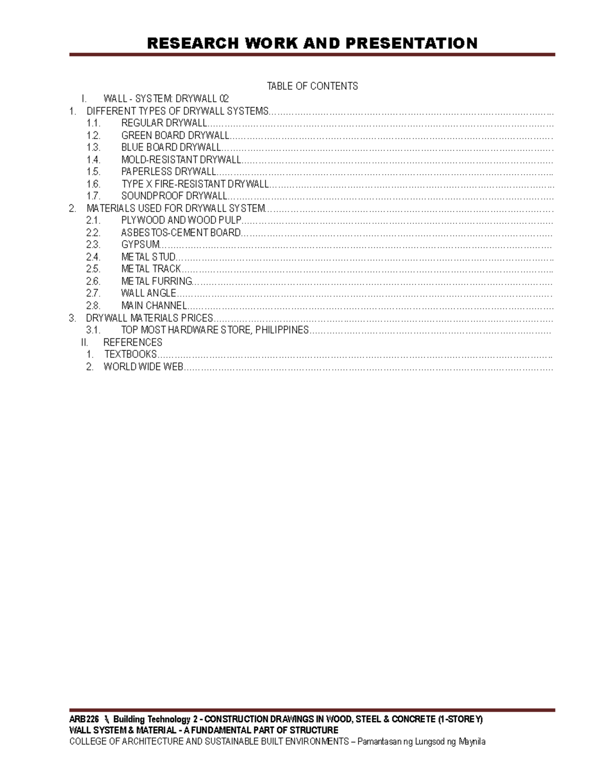 01. ARB 226 - WALL - 3.02 Castaneda - TABLE OF CONTENTS I. WALL ...