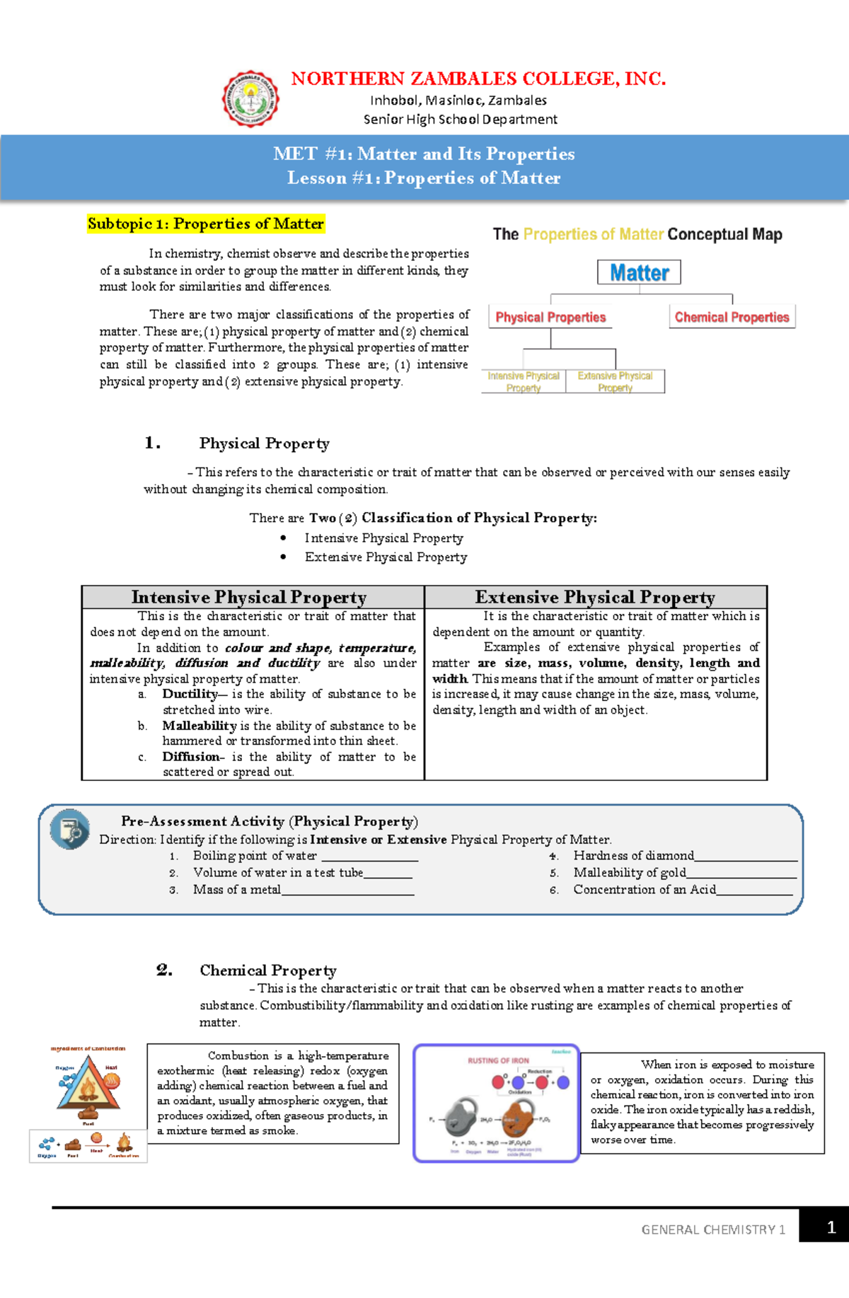 Lesson-1 Properties-OF- Matter - GENERAL CHEMISTRY 1 1 NORTHERN ...