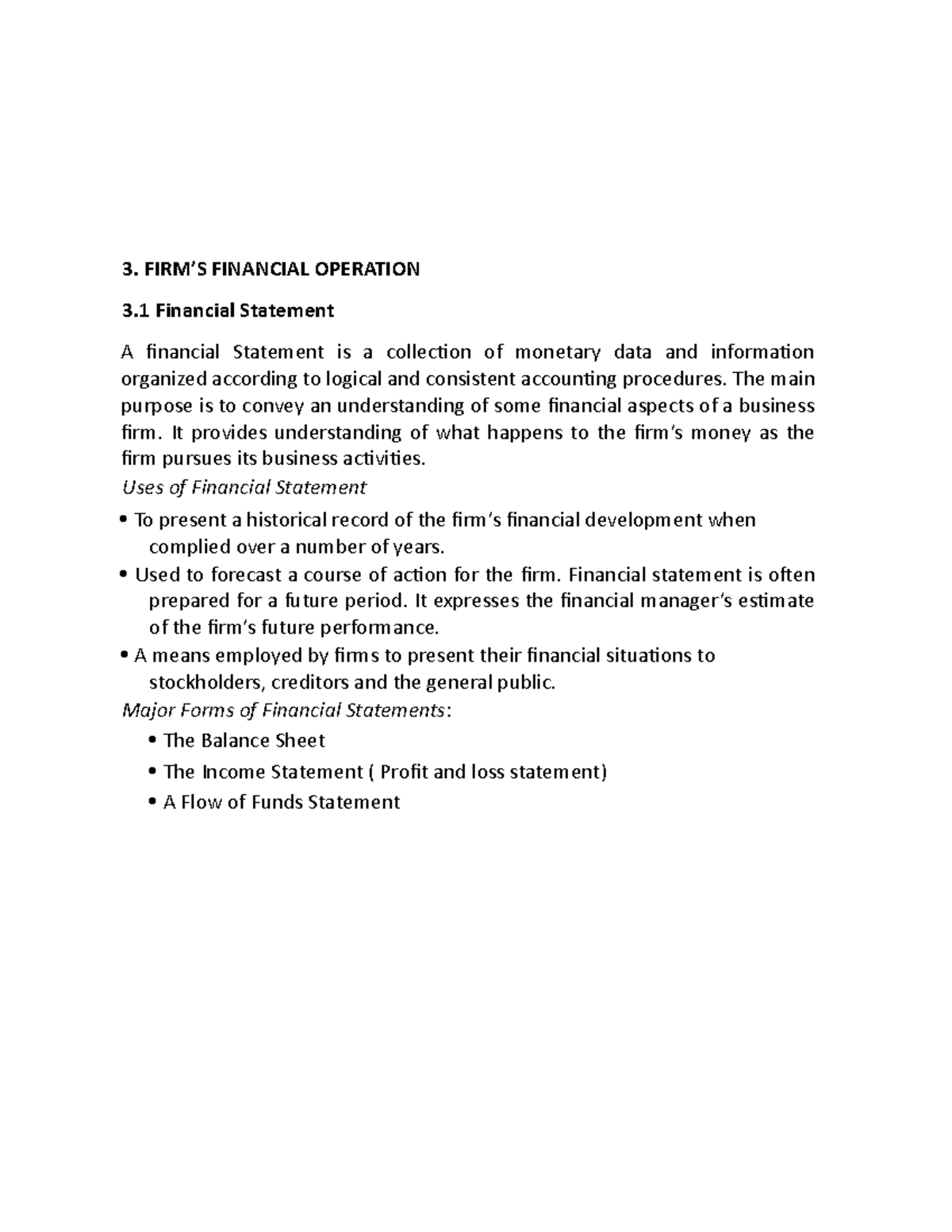 3. FIRM’S Financial Operation Lecture Notes - 3. FIRM’S FINANCIAL ...