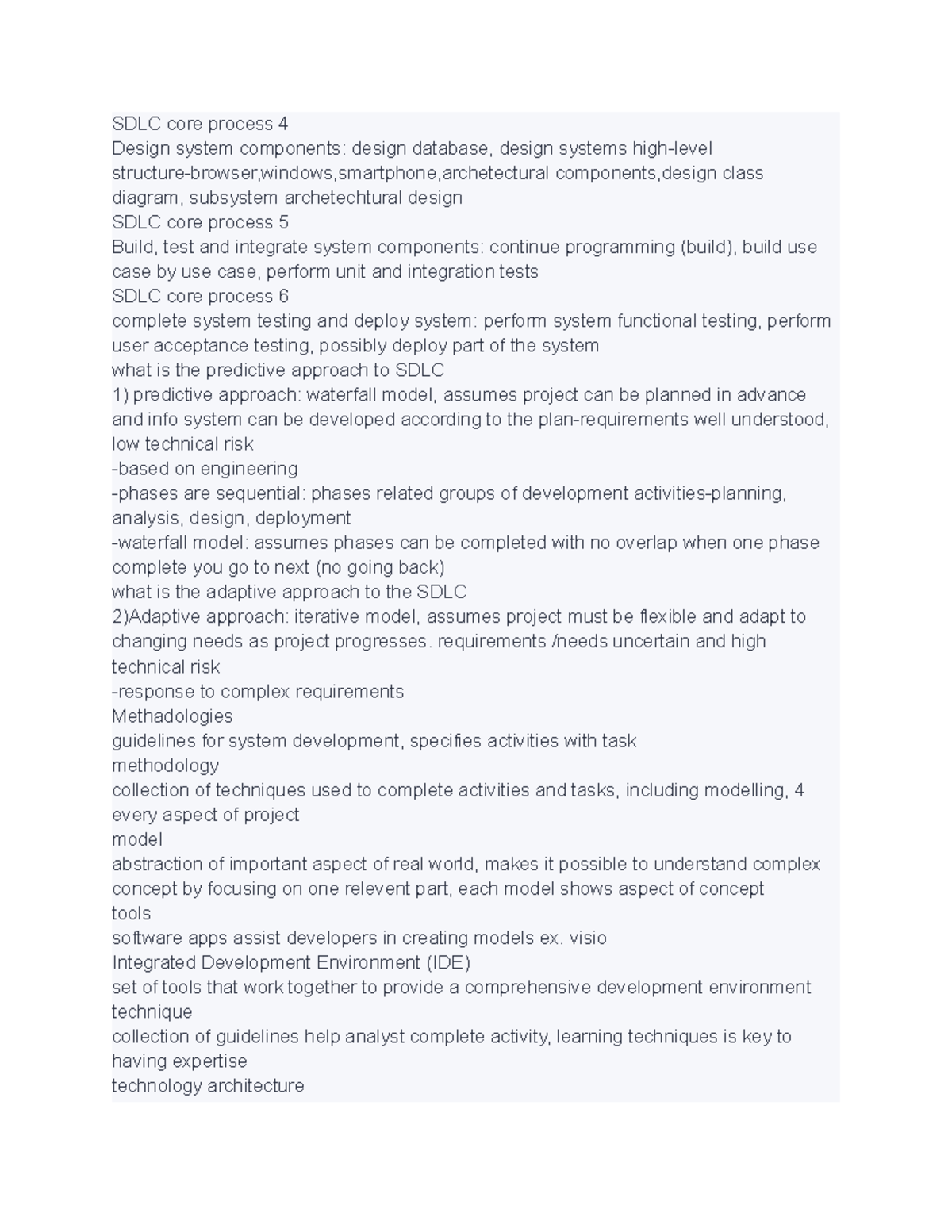 Itm 305 definitions - SDLC core process 4 Design system components: design database, design ...