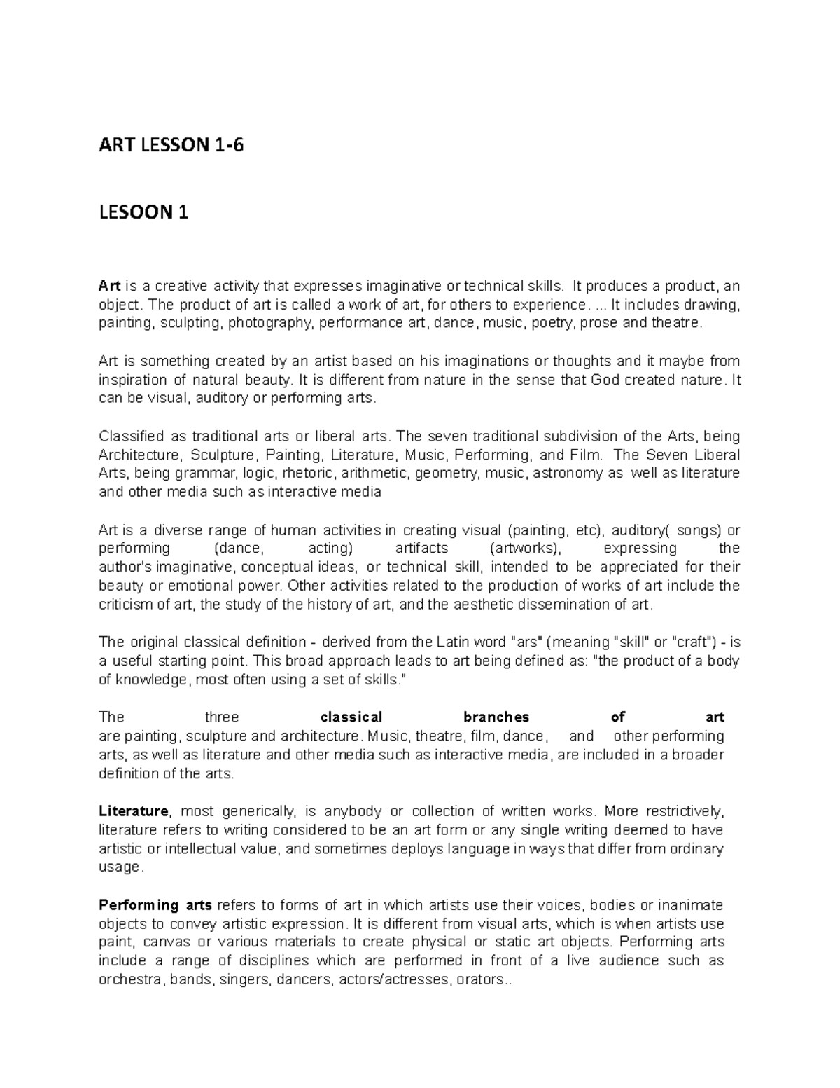 ART Lesson 1-6 and PRINCIPLES OF MEDICAL LABORATORY SCIENCE - ART ...