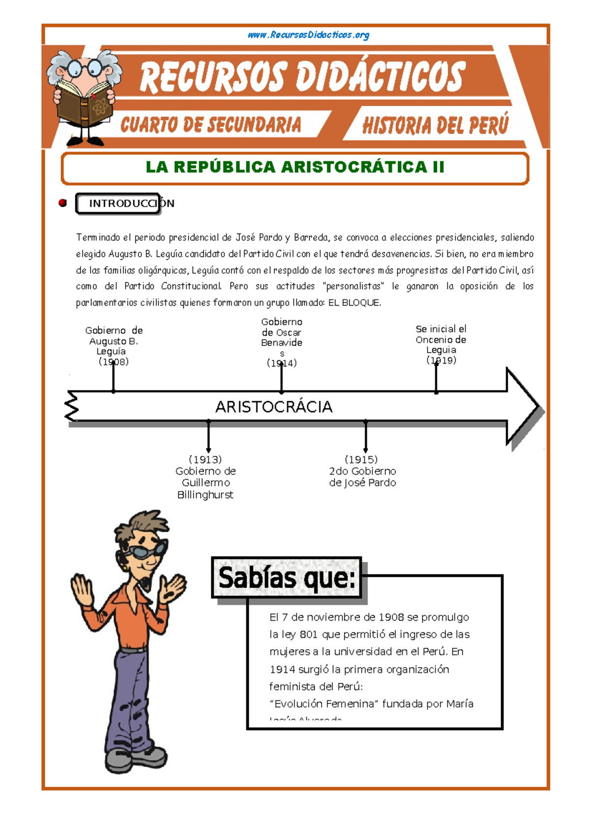 La República Aristocrática II para Cuarto Grado de Secundaria - LA ...