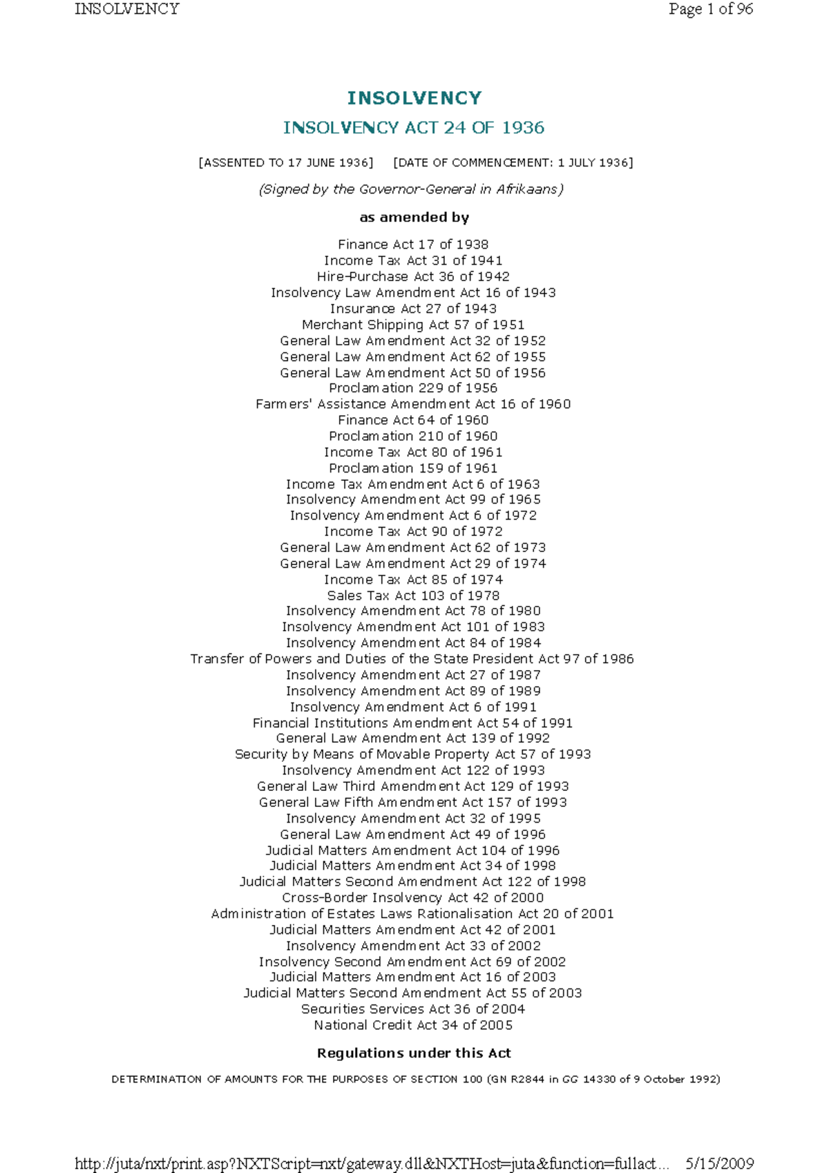 Insolvency Act 24 of 1936 - INSOLVENCY [ASSENTED TO 17 JUNE 1936] [DATE ...