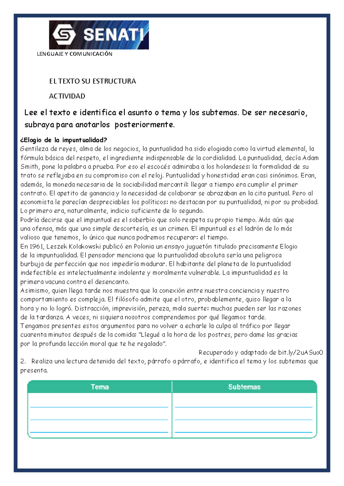 EL Texto Y SU Estructura Actividad - LENGUAJE Y COMUNICACIÓN EL TEXTO ...
