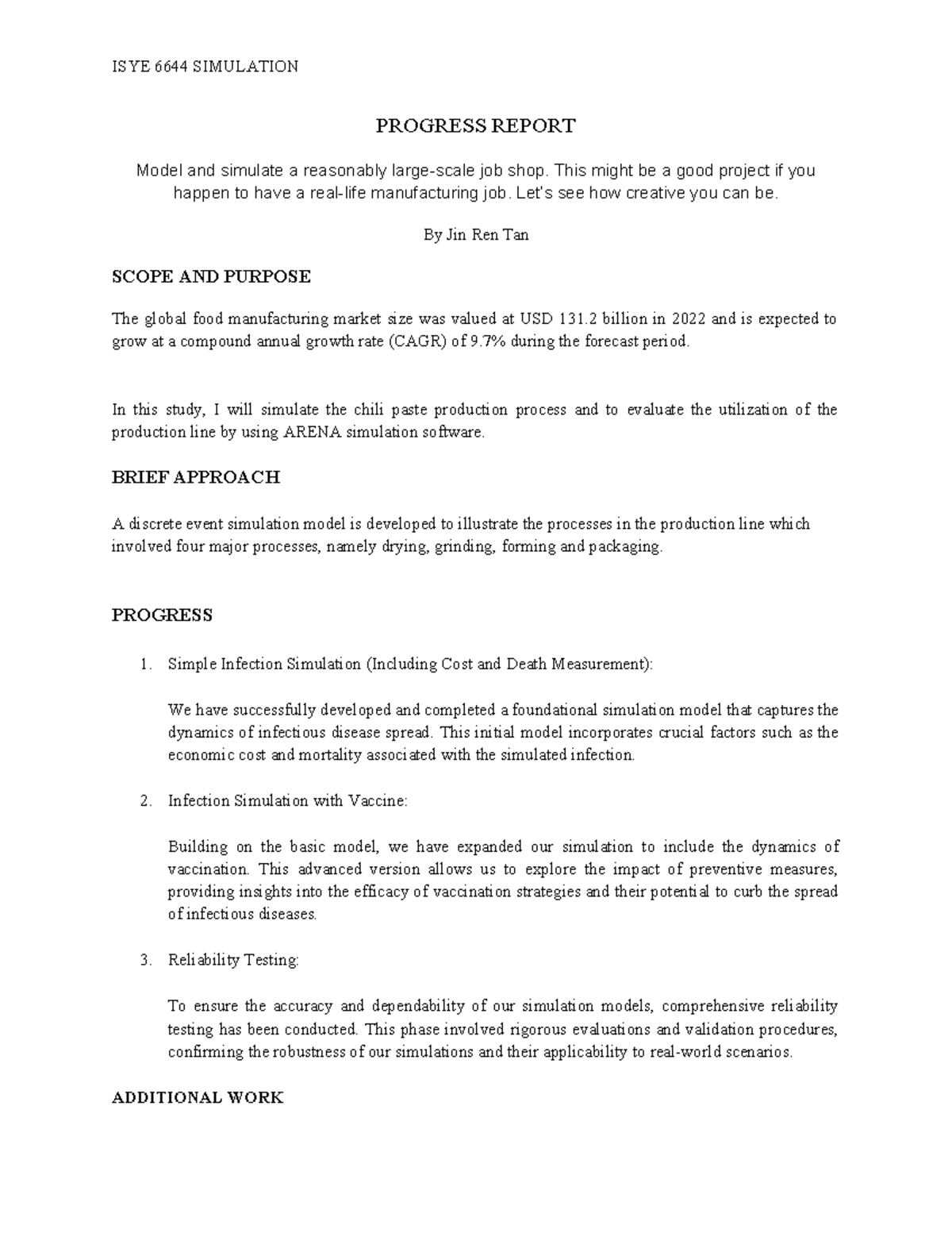Final Report Template - PROGRESS REPORT Model and simulate a reasonably ...