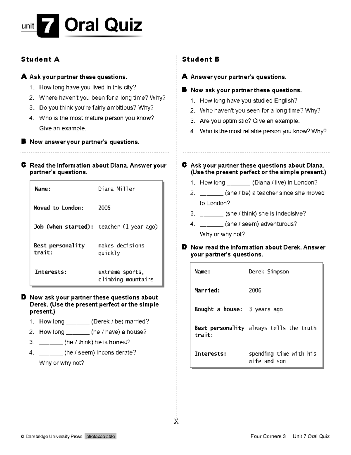 7 - Yes - © Cambridge University Press photocopiable Four Corners 3 ...