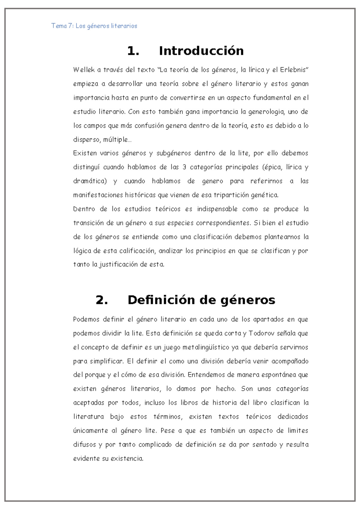 Tema 5 - Apuntes de clase - 1. Introducción Wellek a través del texto ...