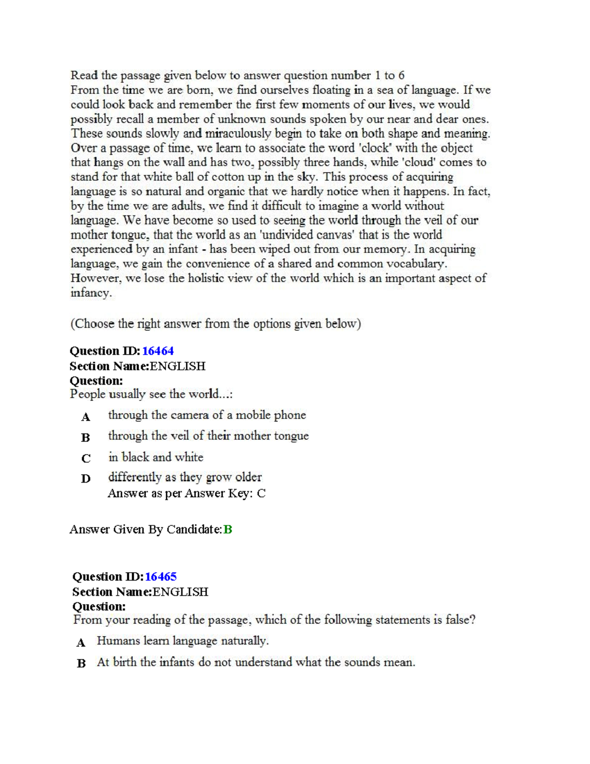 Doc 1 - Hope - English - Question ID: 16464 Section Name:ENGLISH ...