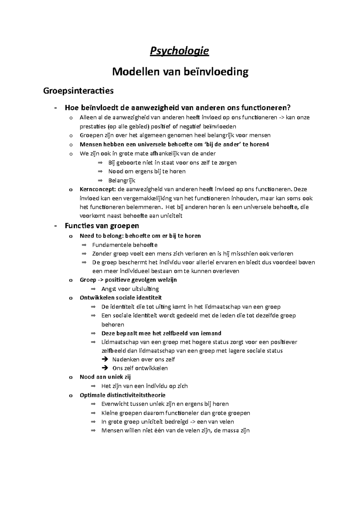 Psychologie modellen van beïnvloeding - Psychologie Modellen van ...