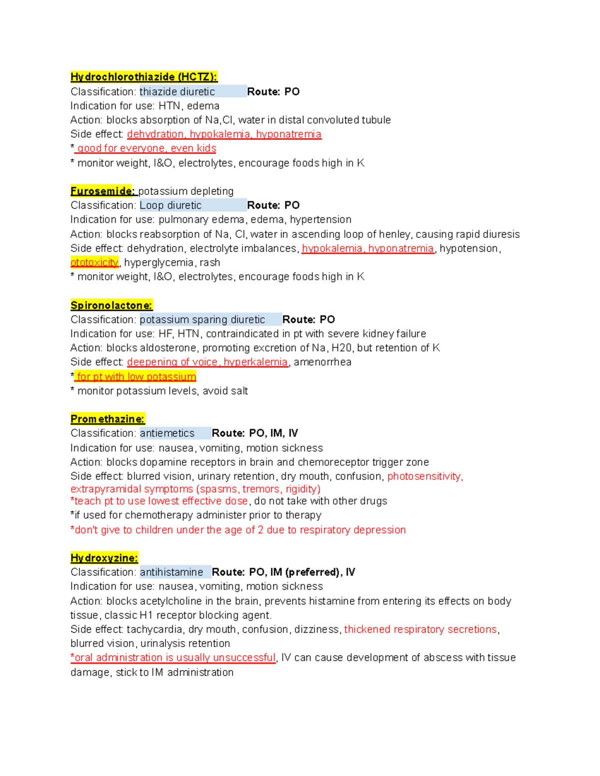 Drug cards exam 2 final - Hydrochlorothiazide (HCTZ): Classification ...