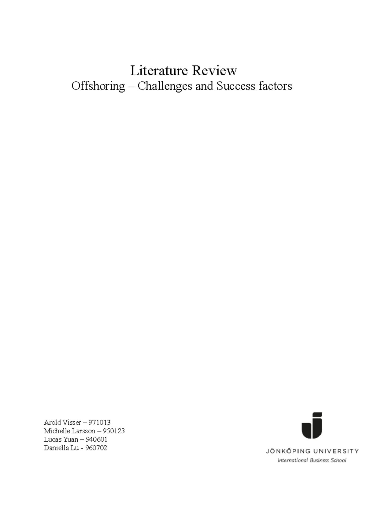 Literature-Review Group 11 Management - Literature Review Offshoring ...