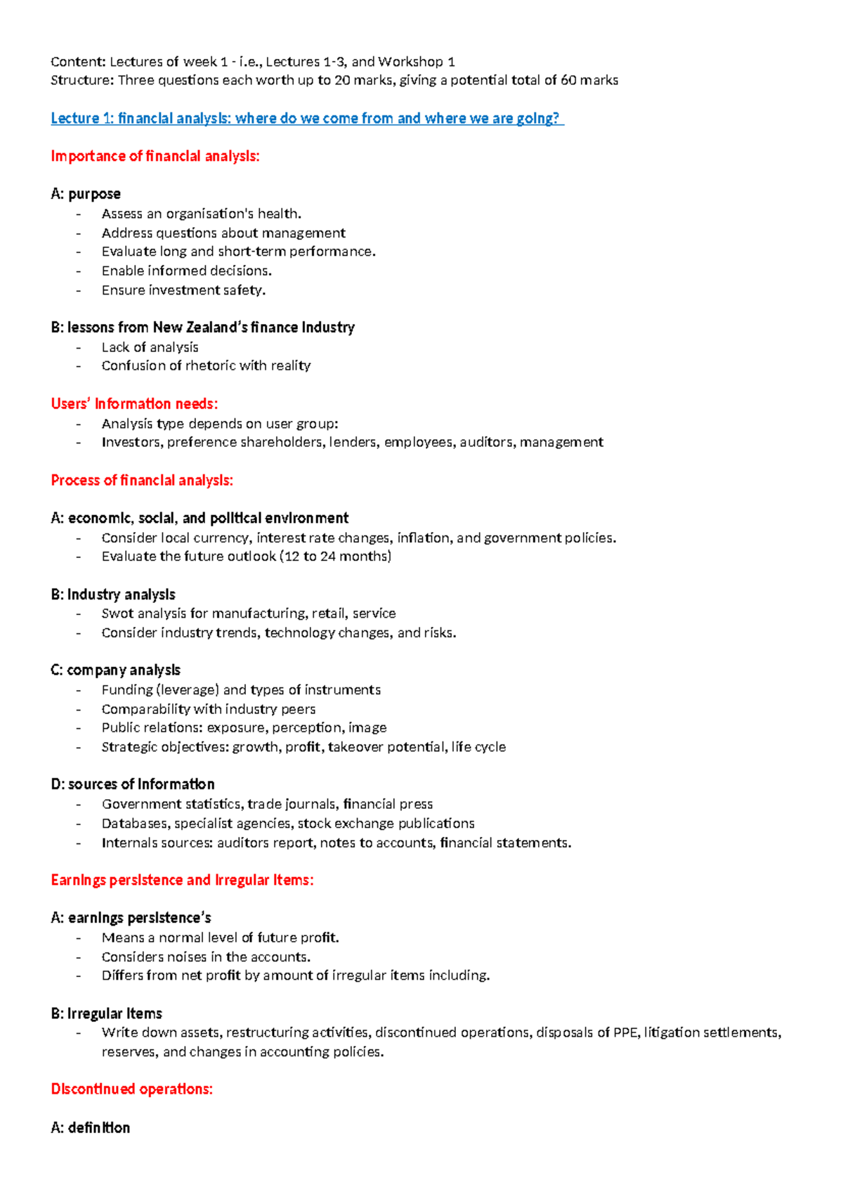 Test 1 notes - Practise - Content: Lectures of week 1 - i., Lectures 1 ...