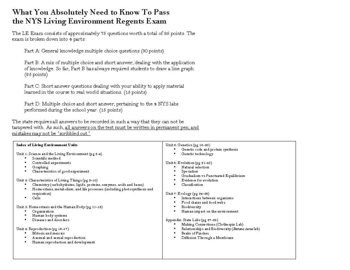 Biology Regents Prep - Fmmfmt - Index of Living Environment Units Unit ...