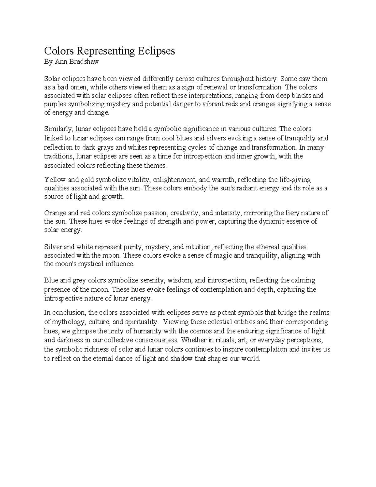 Colors Representing Eclipses - Some saw them as a bad omen, while ...