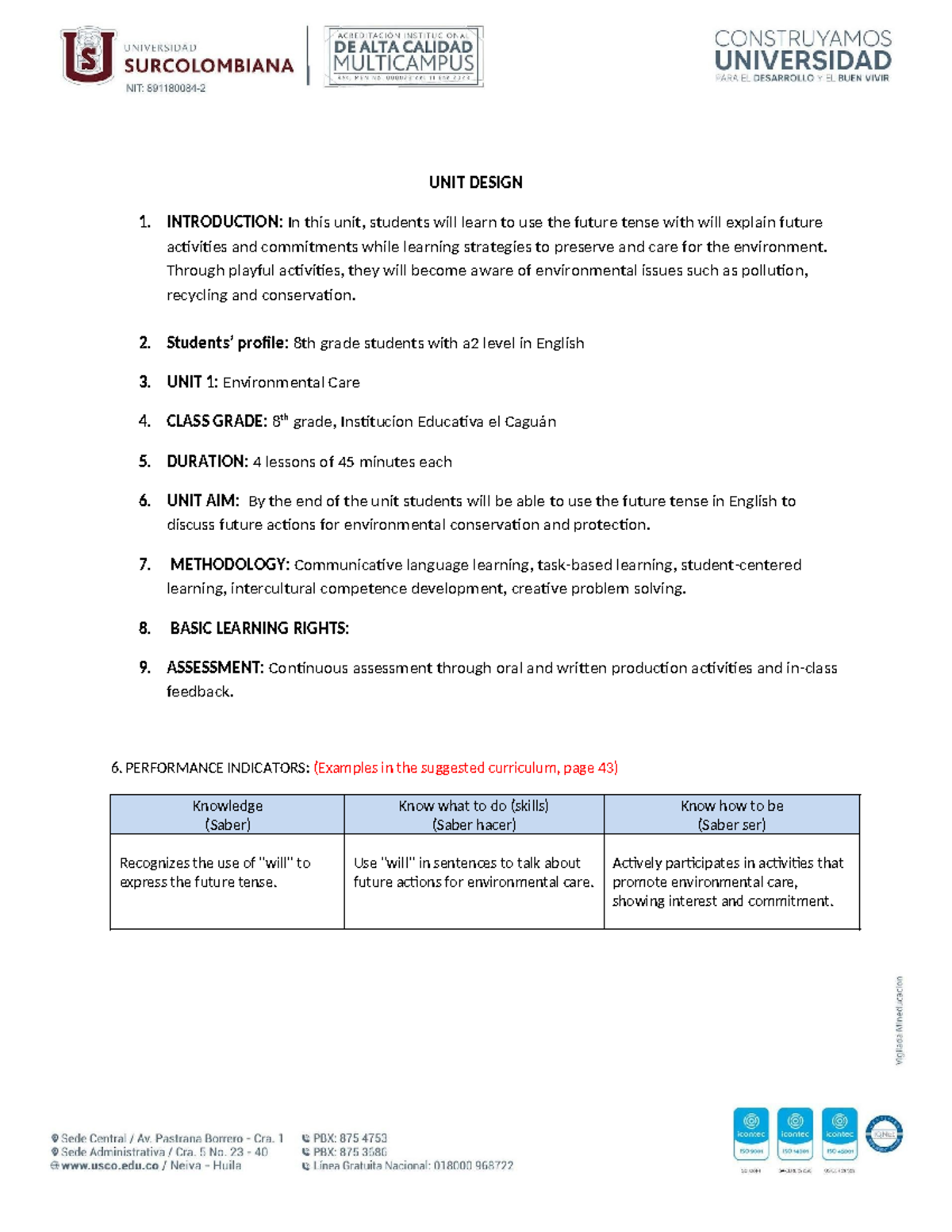 My First Lesson Plan Sample 2 - UNIT DESIGN 1. INTRODUCTION: In this ...