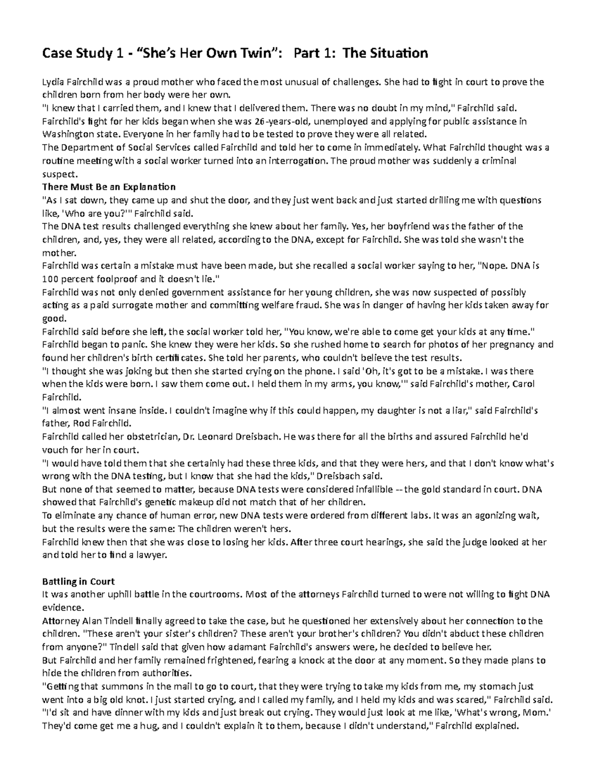 Week 2 Thurs WS2 Lydia Fairchild She s Her Own Twin - Case Study 1 ...