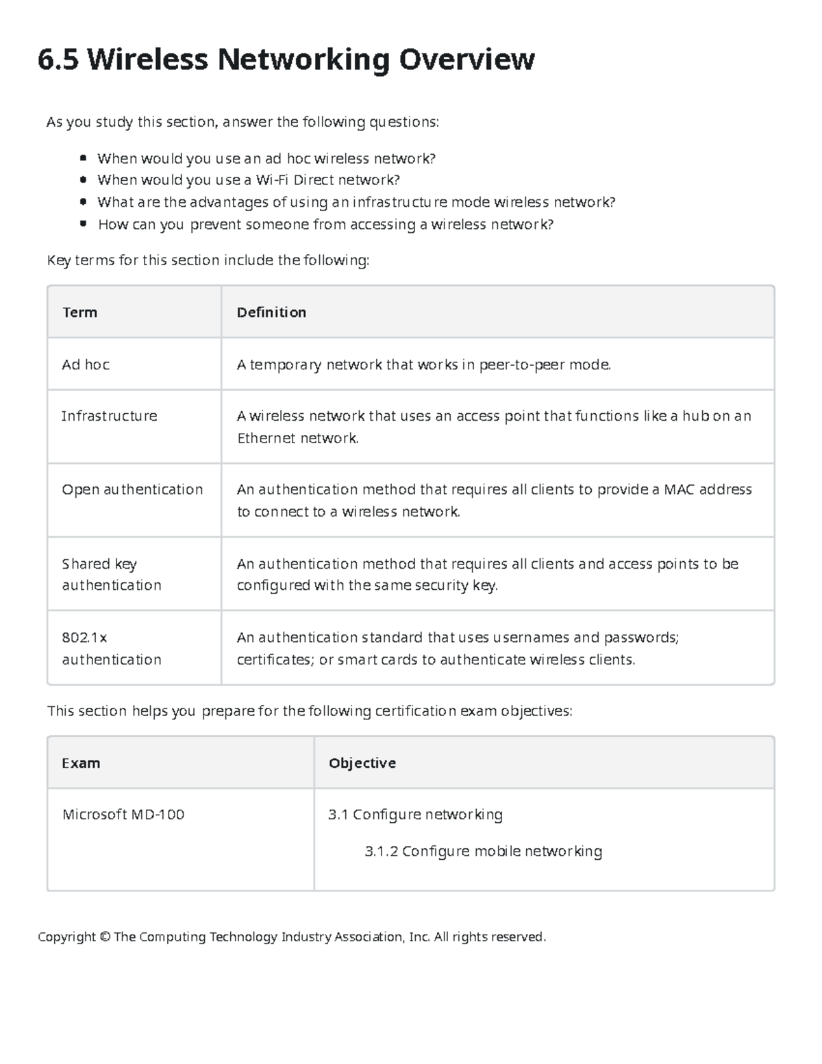 6.5 Wireless networking overview - 6 Wireless Networking Overview As you study this section ...