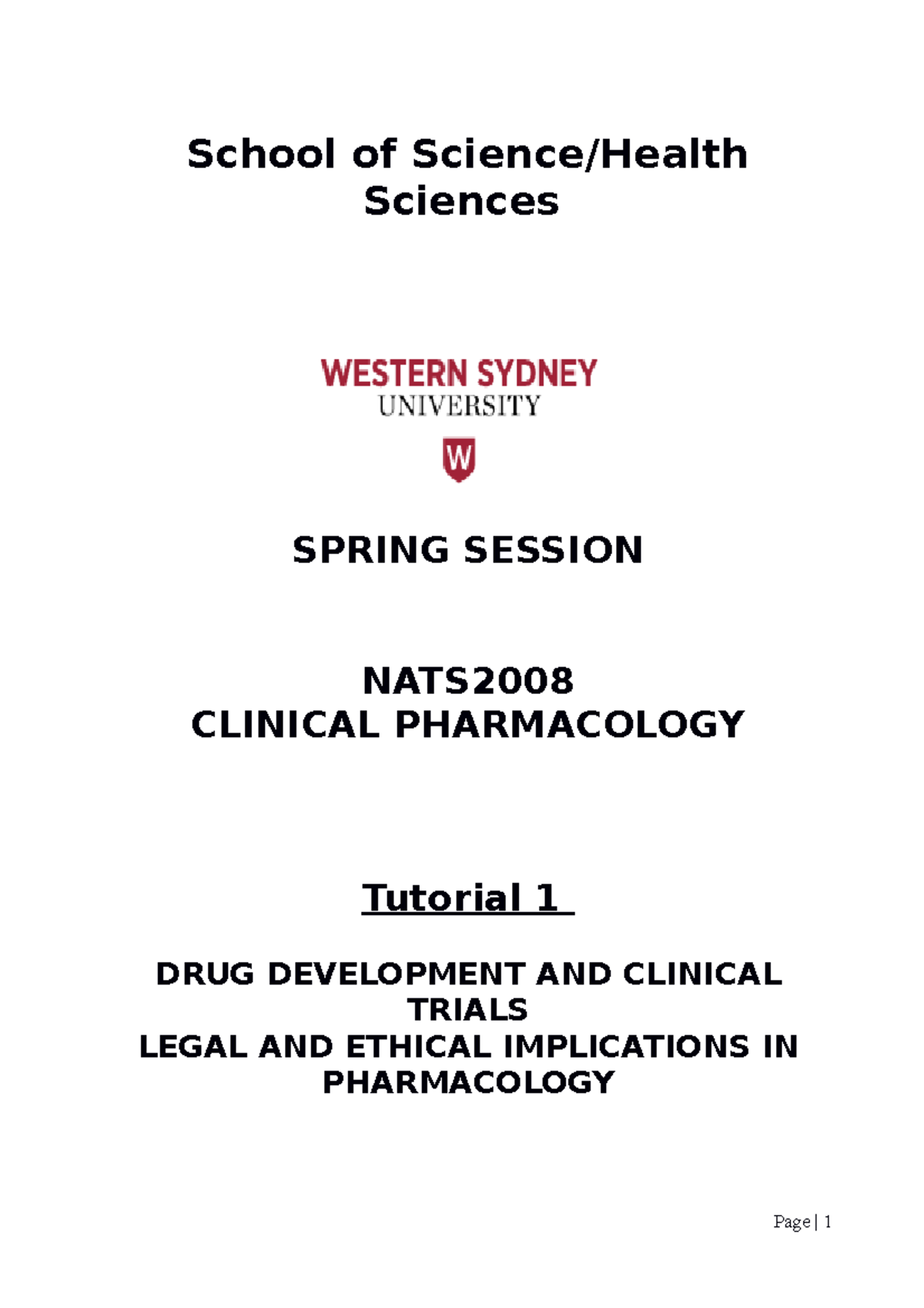 Week 1 tutorial - School of Science/Health Sciences SPRING SESSION NATS ...