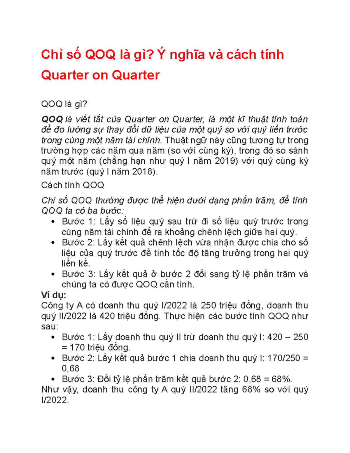 Chỉ số QOQ là gì Ý nghĩa và cách tính Quarter on Quarter - Chỉ số QOQ ...