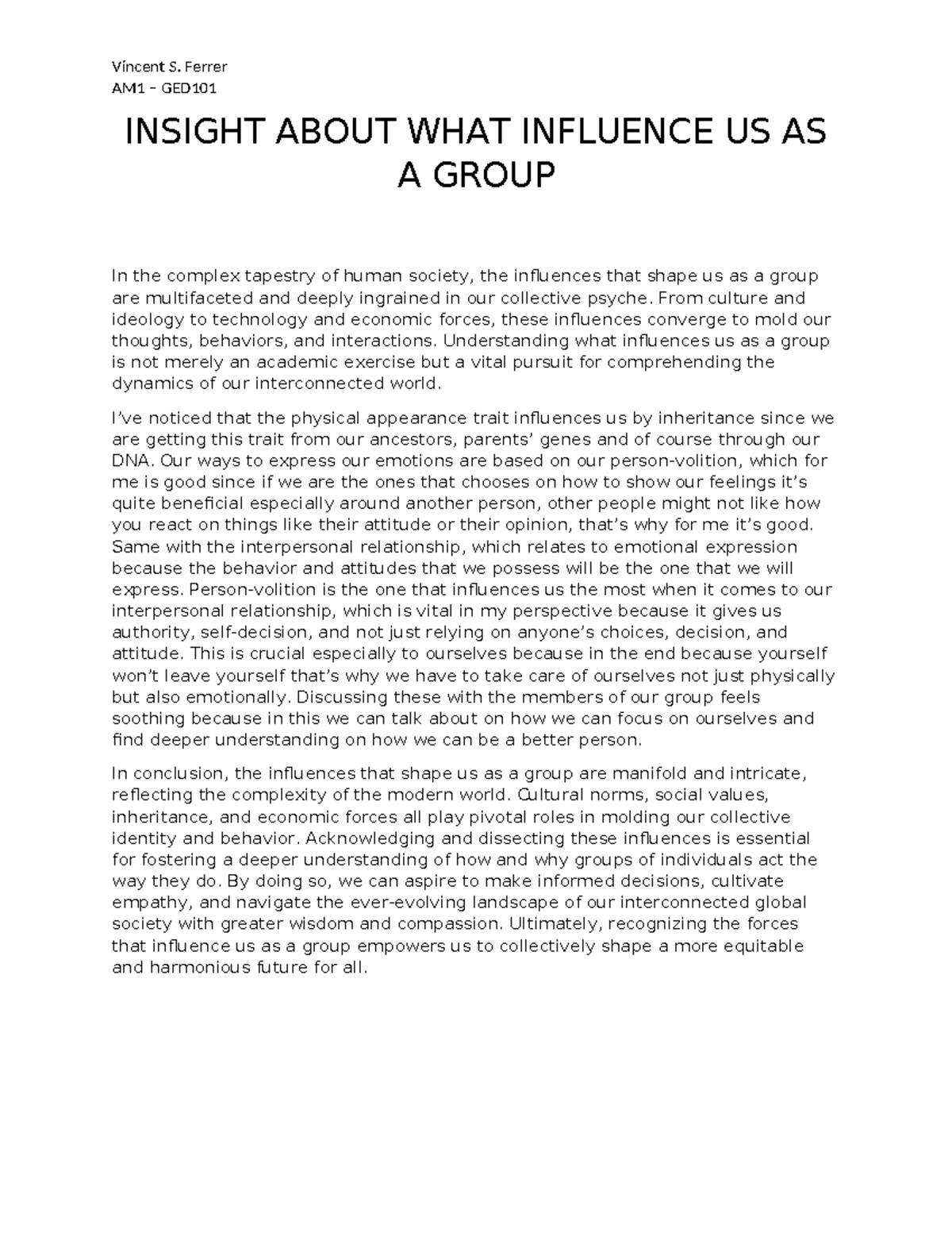 GED101-Individual Insight-Ferrer - Vincent S. Ferrer AM1 – GED INSIGHT ...