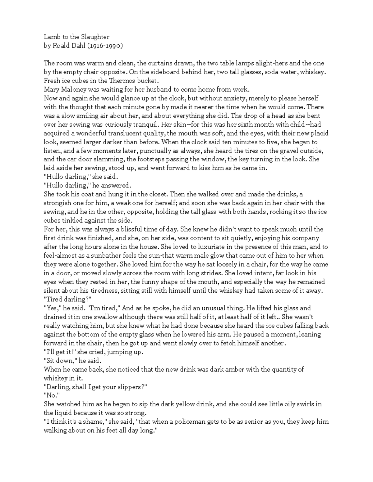 Dahl, Roald - Lamb to the Slaughter (1953) - Lamb to the Slaughter by ...