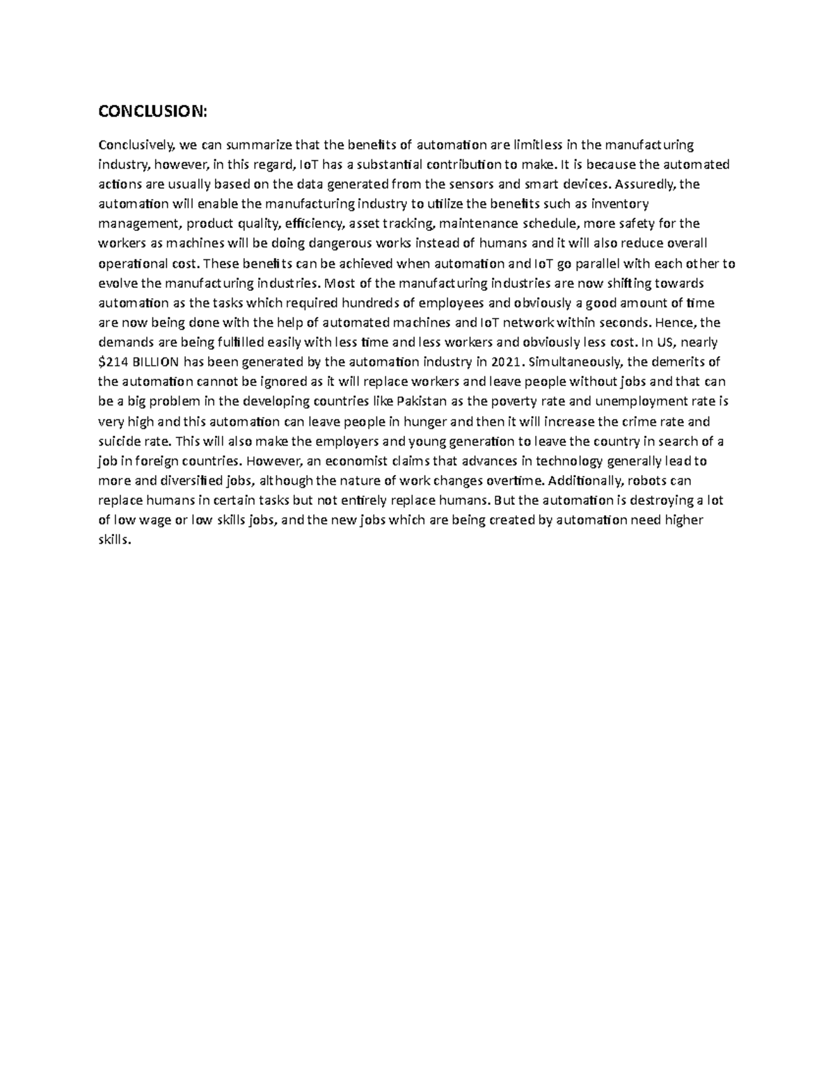 Impact of automation in manufacturing industry 00 - CONCLUSION ...