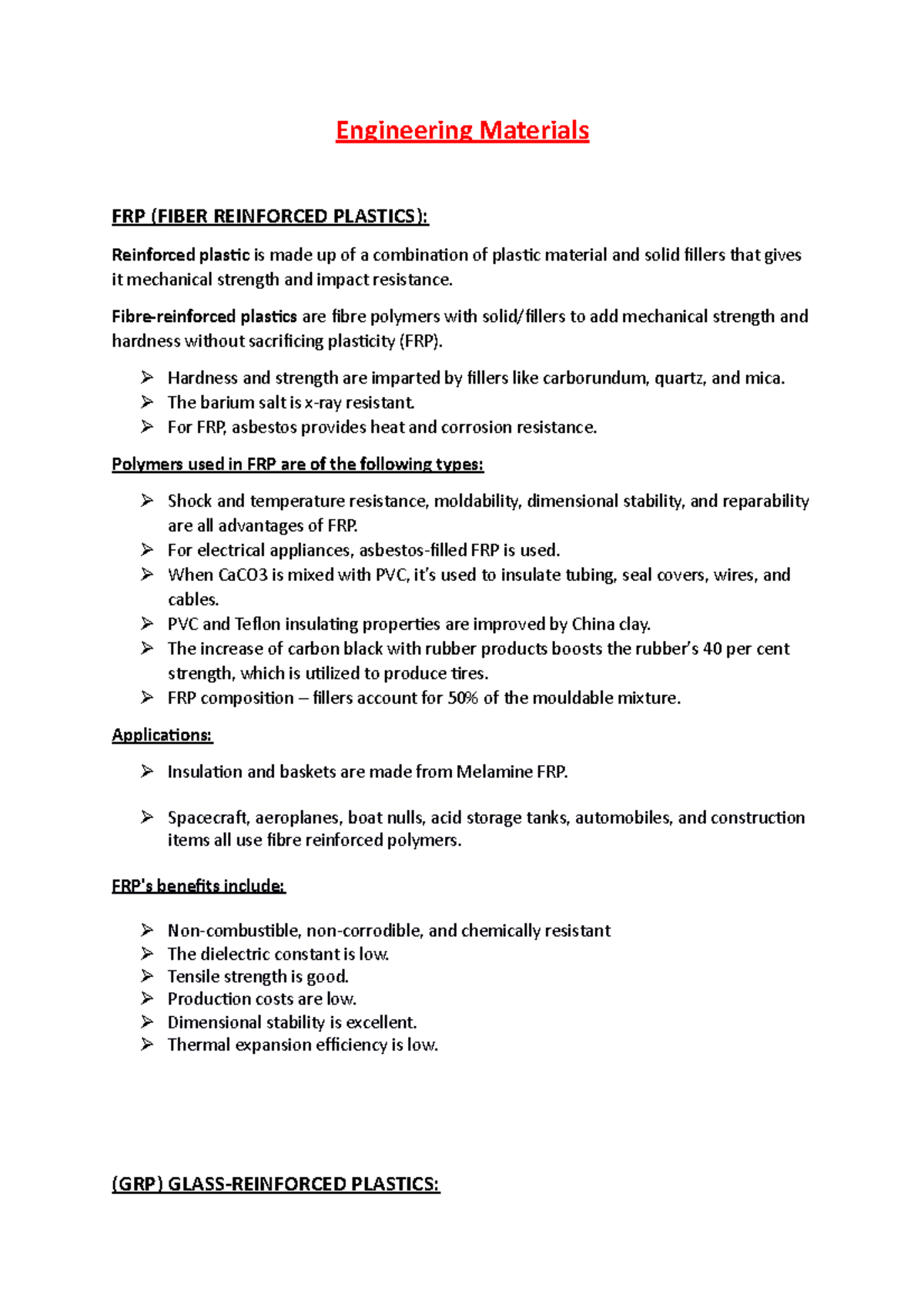 Fiber Reinforced Plastics- Lecture Notes on Engineering Materials ...