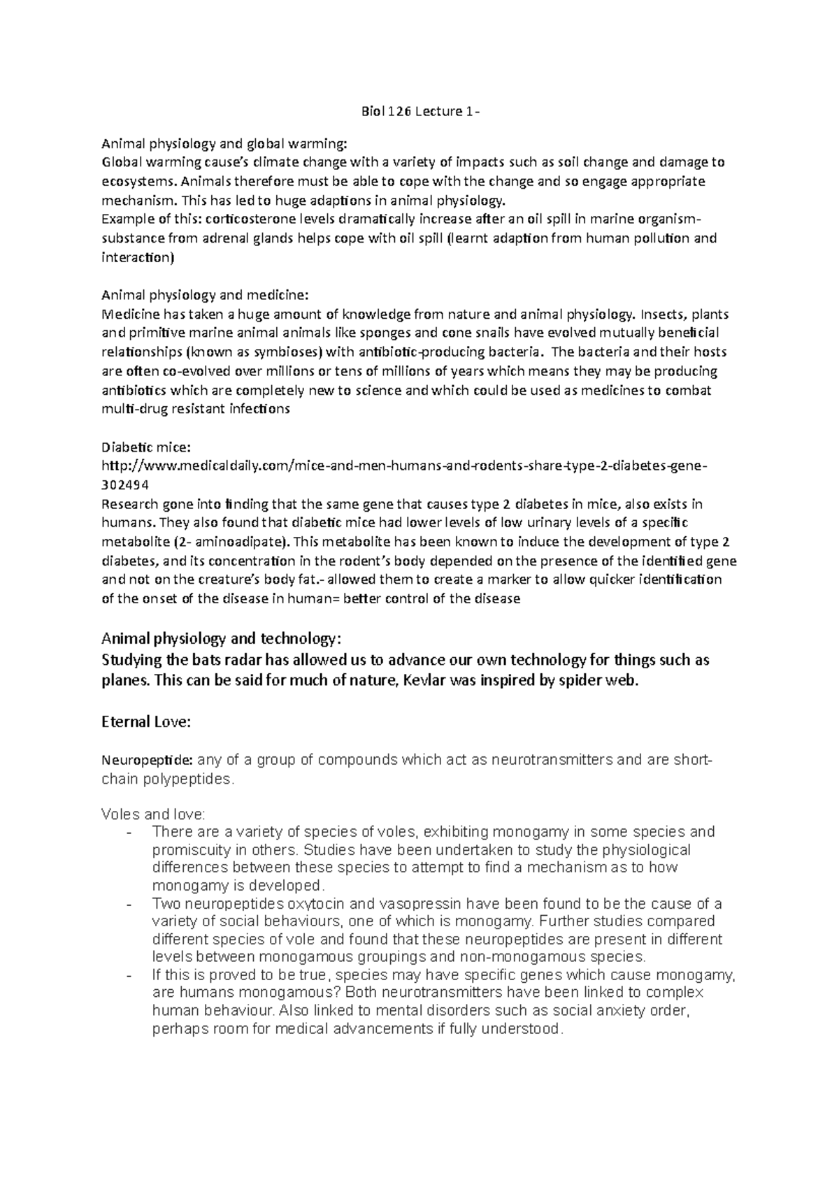 Biol 216- lecture one introduction to animal physiology - Biol 126 ...