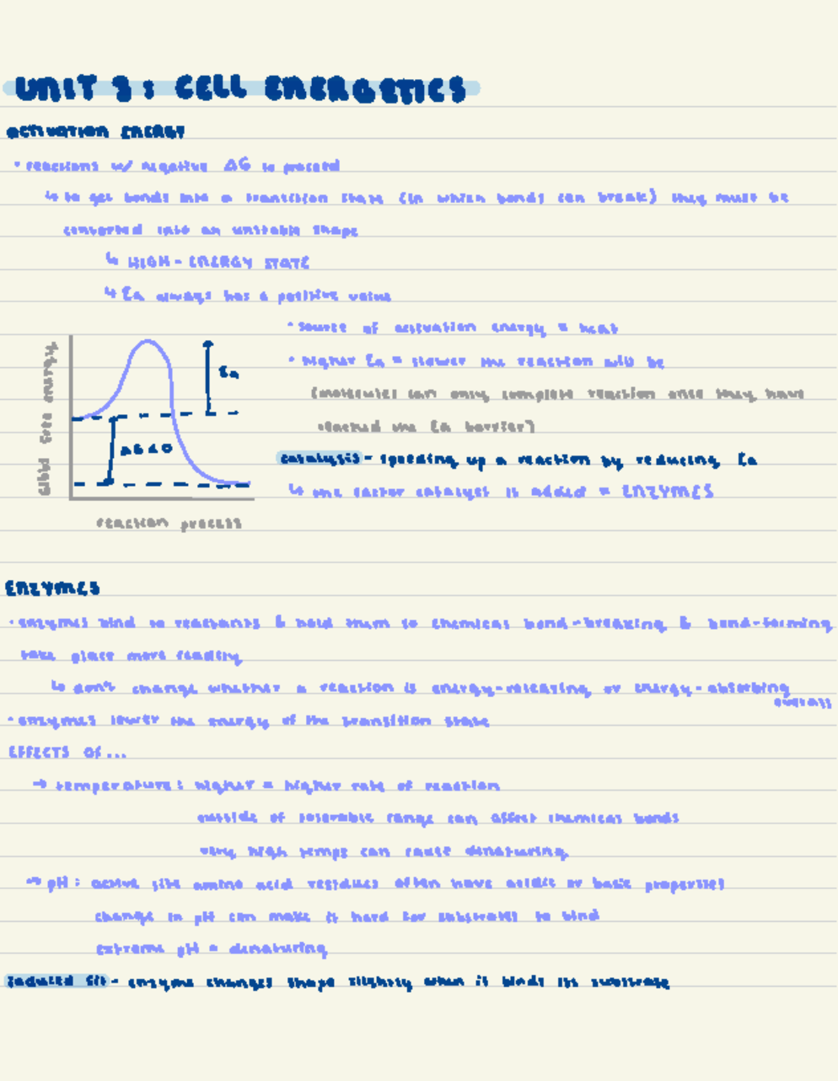 Unit 3 - Unit three notes - UNIT 3 : CELL ENERGETICS ACTIVATION ENERGY ...