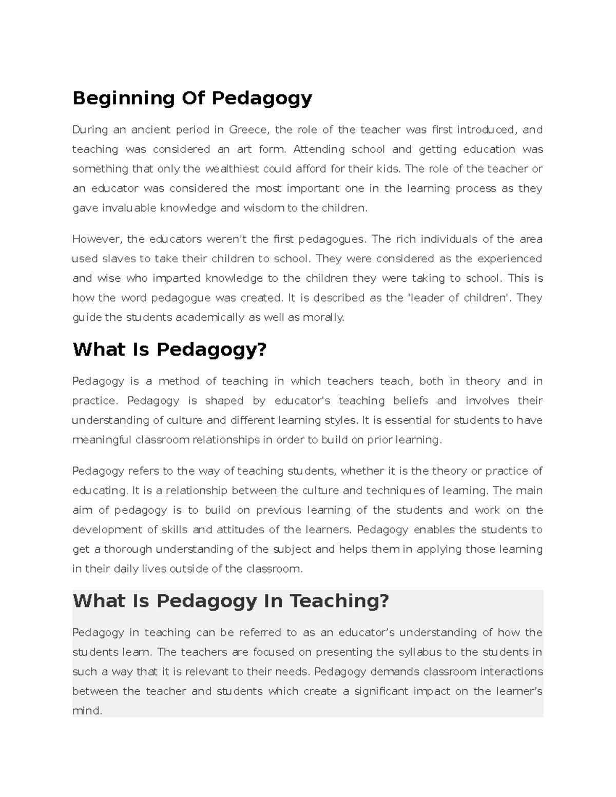Beginning Of Pedagogy - lecture notes - Beginning Of Pedagogy During an ...