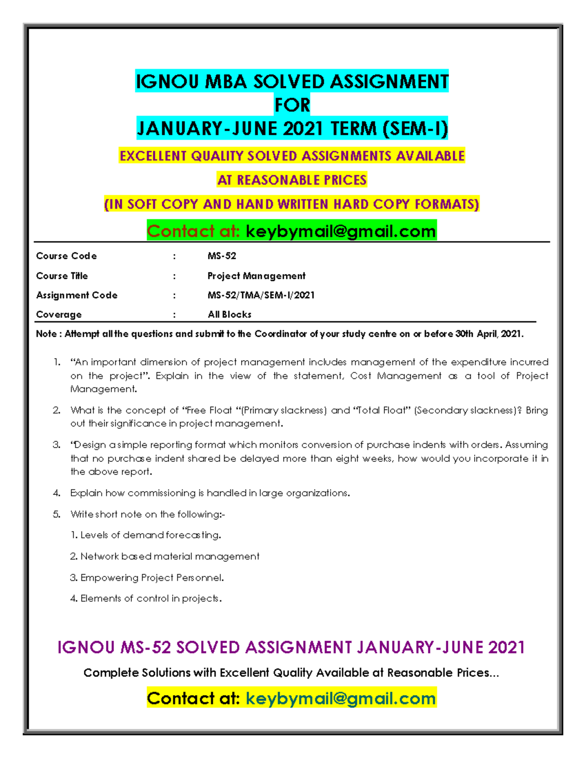 MS-52 (JAN-JUNE 2021) - IGNOU MS-52 SOLVED ASSIGNMENT JANUARY-JUNE 2021 TERM (SEM-I) - IGNOU MBA ...