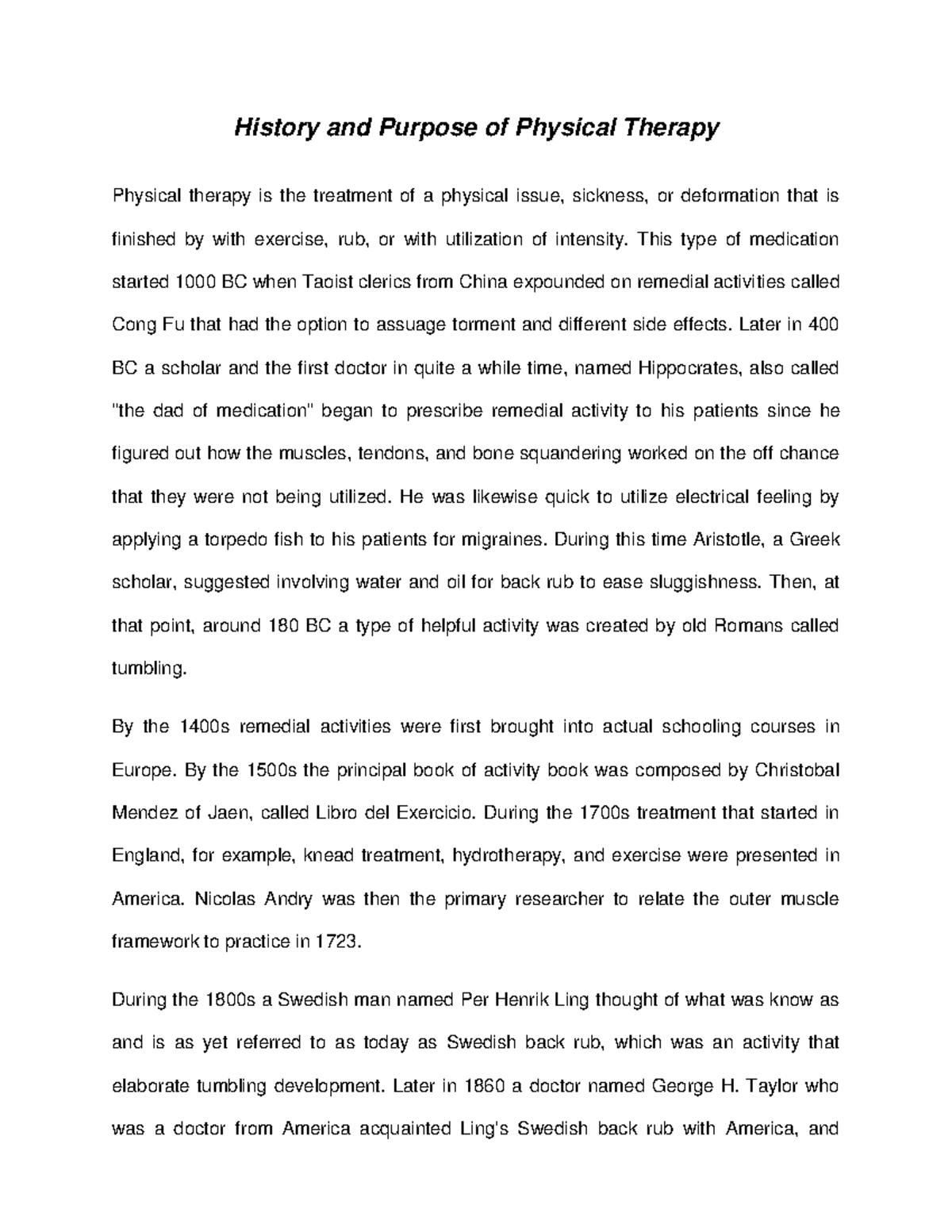 History and Purpose of Physical Therapy - History and Purpose of ...