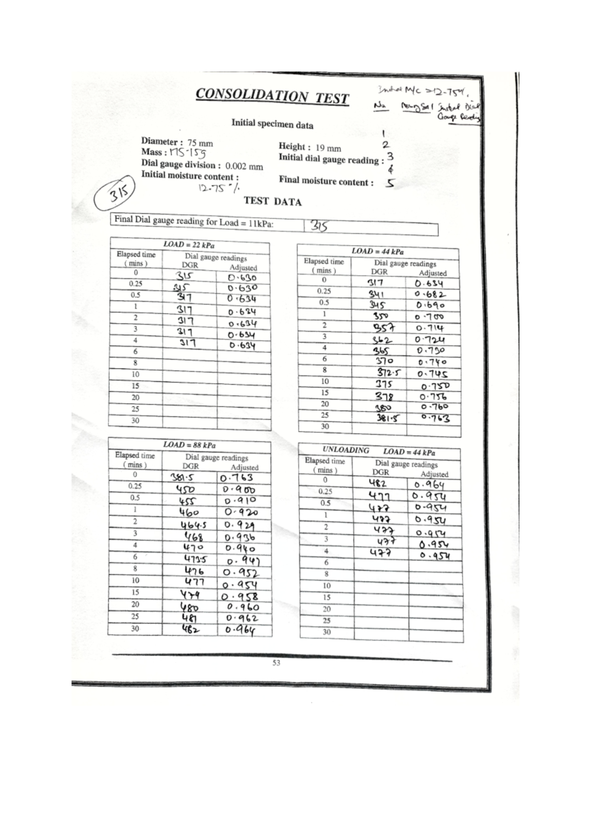 Soil Lab3 - lab 3 - H l Wm» We >0~15v(. i CONSOLIDATION TEST —\ i ‘l Ow ...