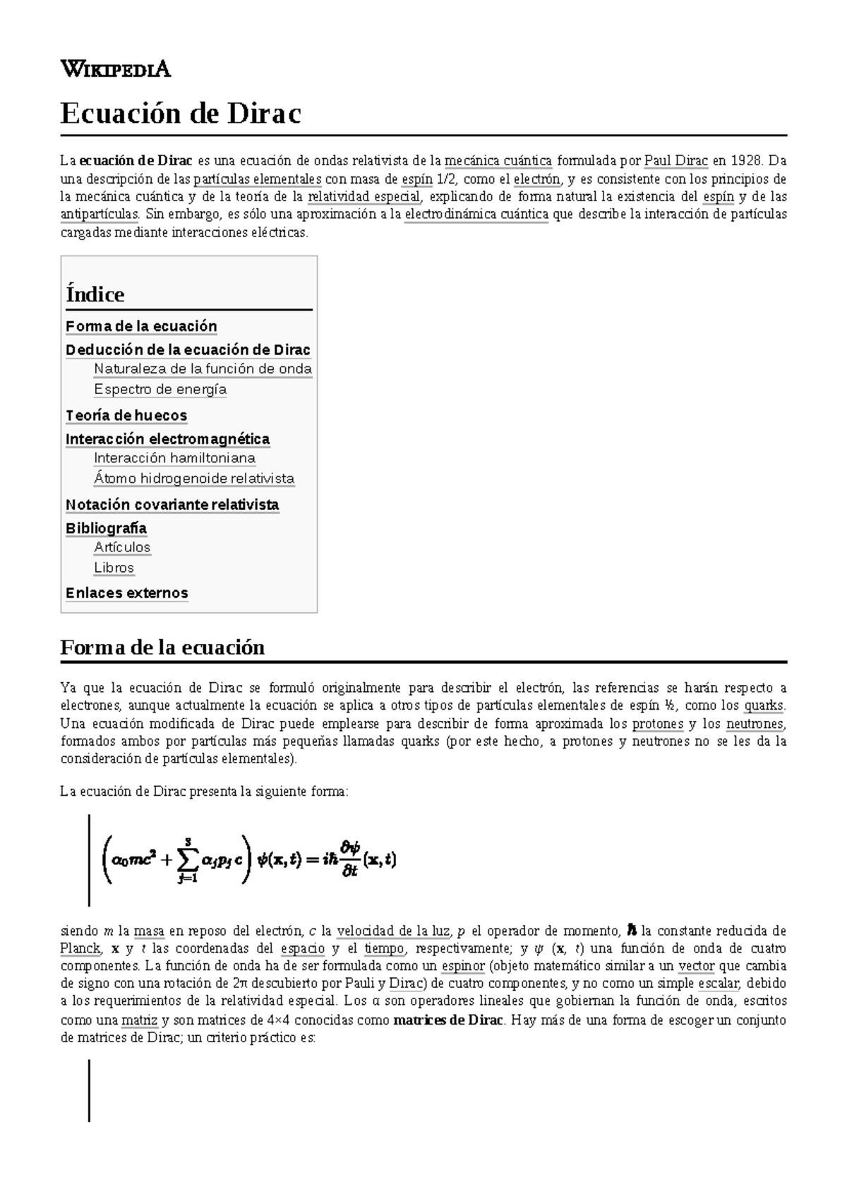Ecuación de Dirac - Física - Ecuación de Dirac La ecuación de Dirac es una ecuación de ondas ...