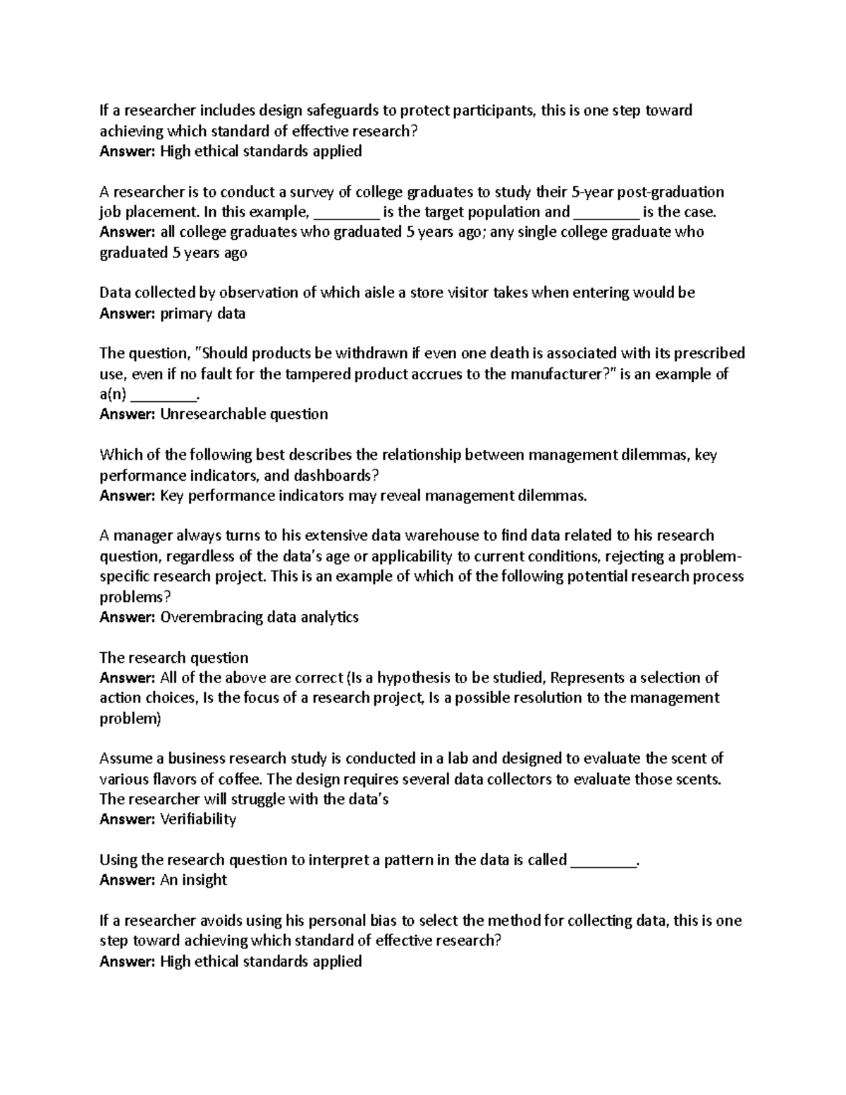 MBA 519 study guide #1 - If a researcher includes design safeguards to ...