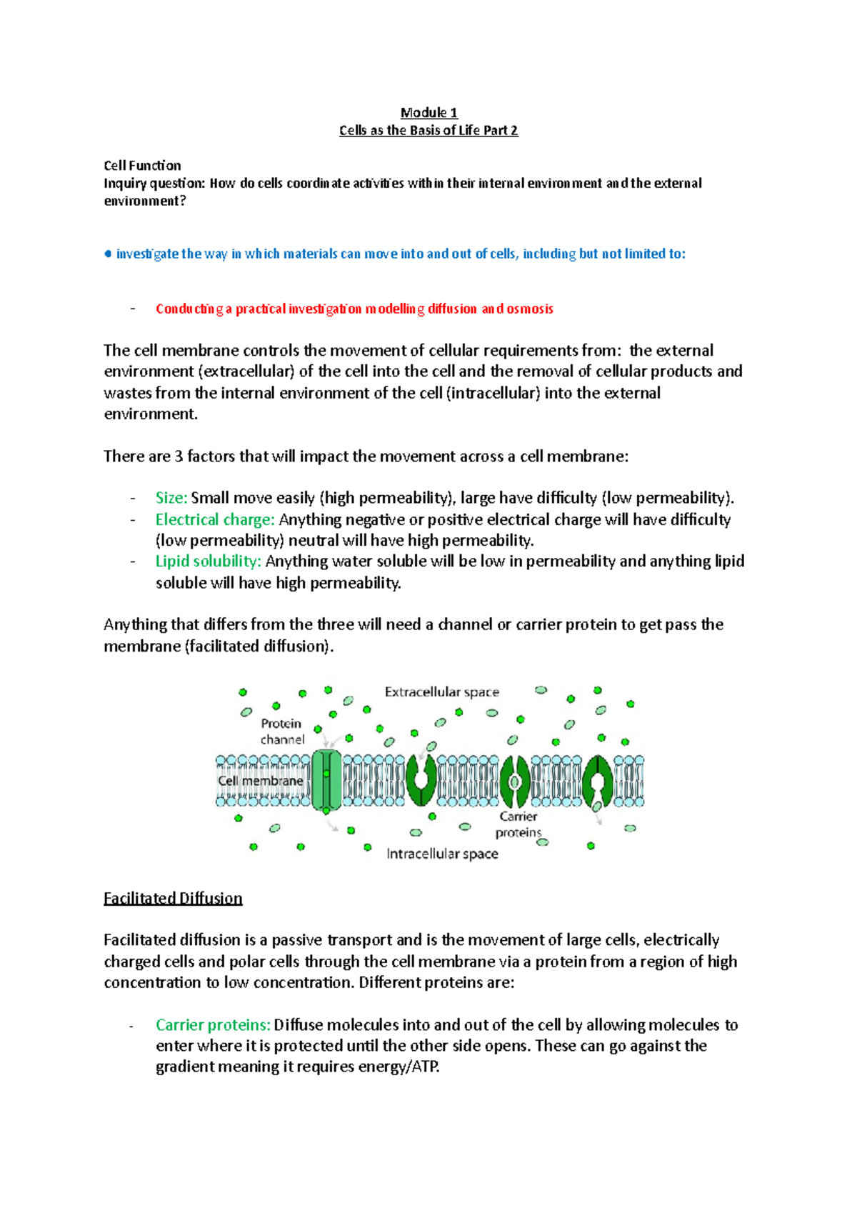Module 1 Part 2 (Syllabus Bible) - Module 1 Cells as the Basis of Life ...
