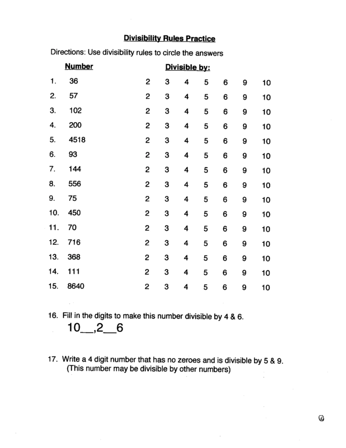 Divisibility Rules Worksheet - MA-DV-RU-10 - Studocu