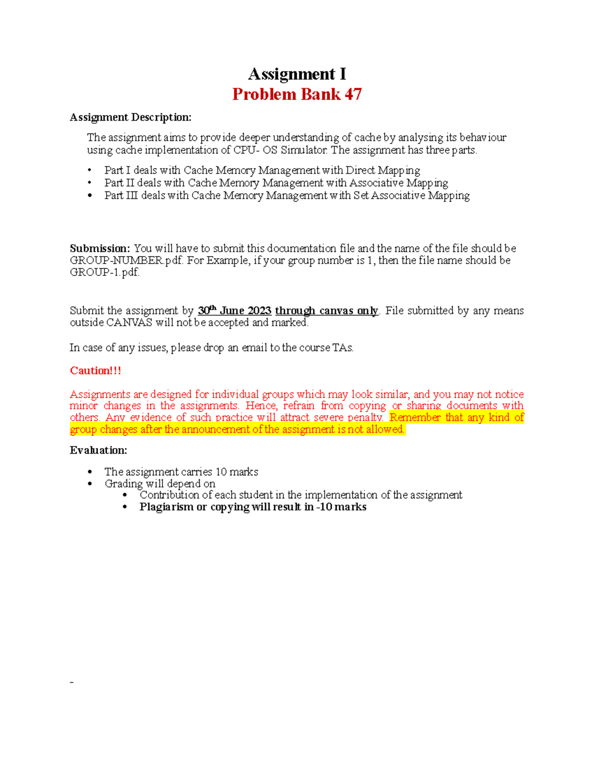 Problem Bank 47 - Assignment I Problem Bank 47 Assignment Description ...