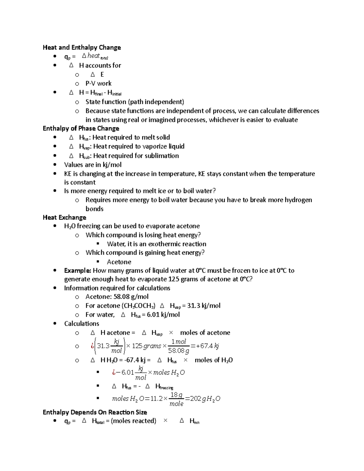 Heat:Enthalpy - Lecture notes 7 - Heat and Enthalpy Change qp = ∆ heat ...