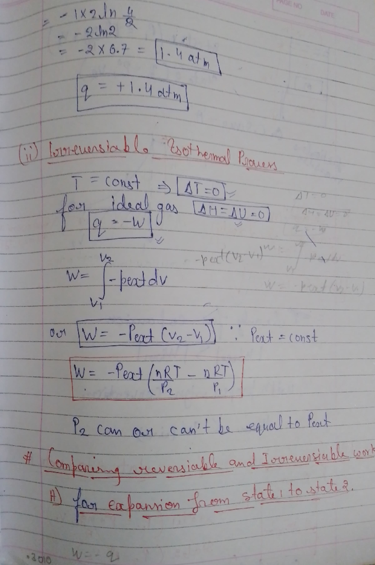 Irreversible isothermal process - Chemistry -2n -2X6. T Conyt ideal W ...