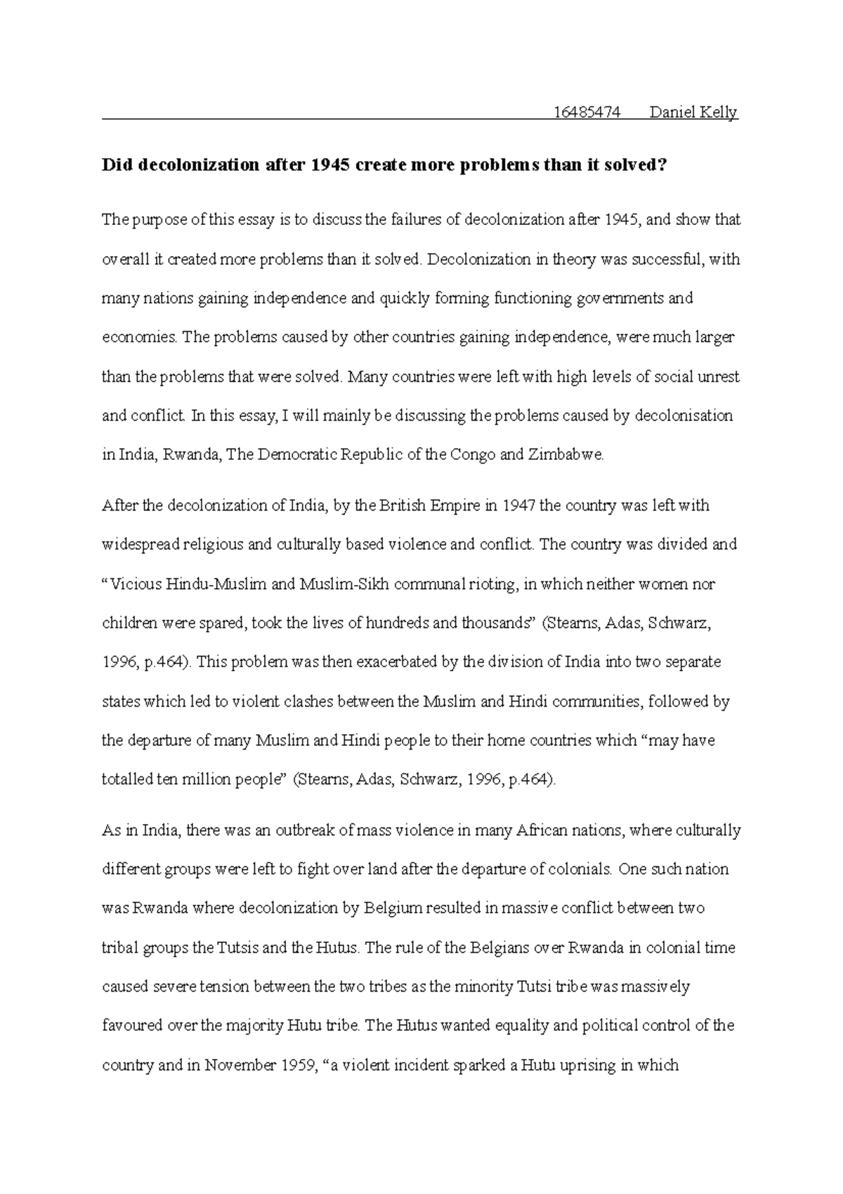 Decolonisation Essay - Grade: A - 16485474 Daniel Kelly Did ...