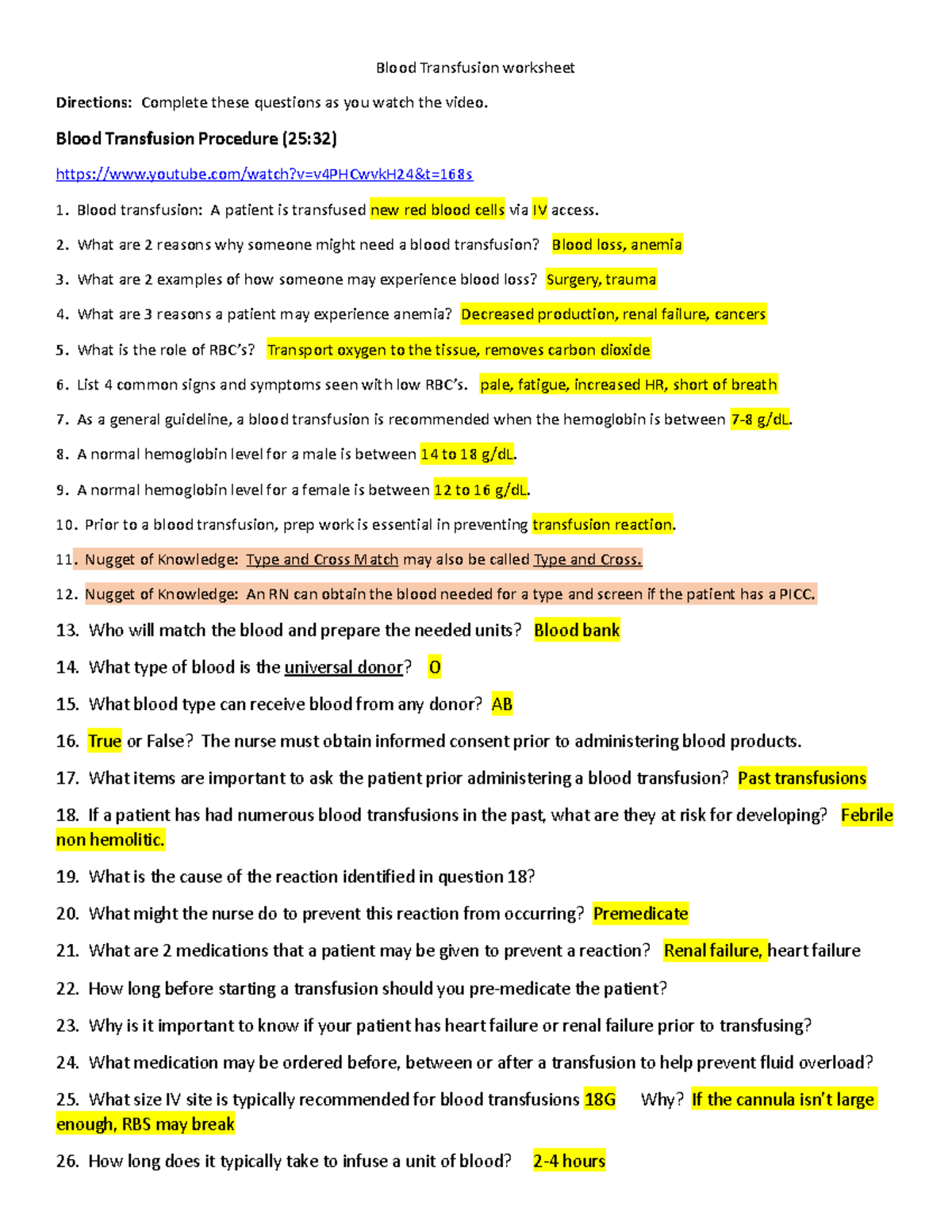 Blood Transfusion worksheet Student - Blood Transfusion worksheet ...