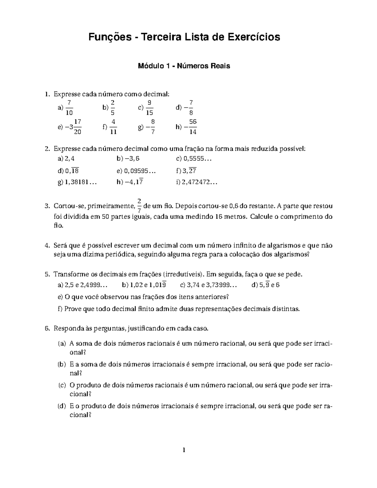 Funções - Terceira Lista de Exercícios - Func ̧oes - Terceira Lista de ...