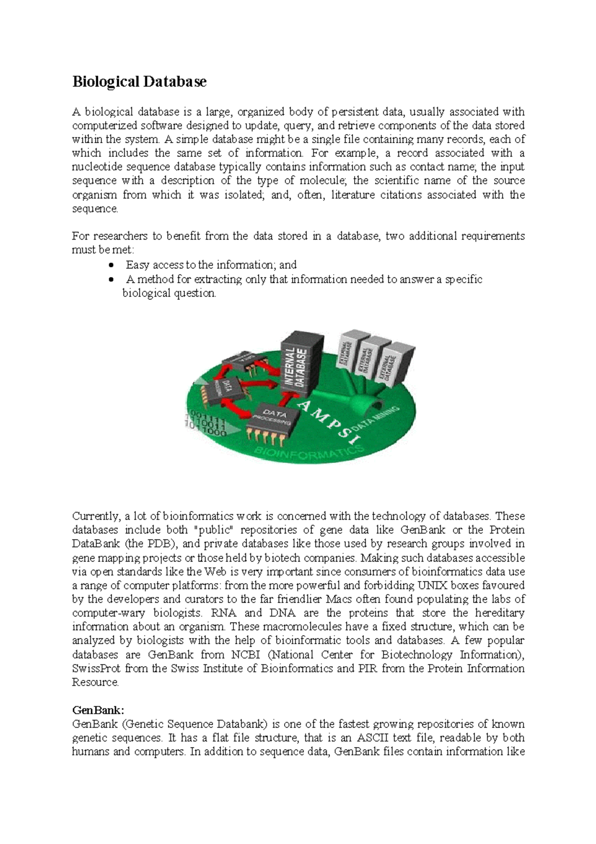 Biological Database - Lecture notes 1-4 - Biological Database A ...