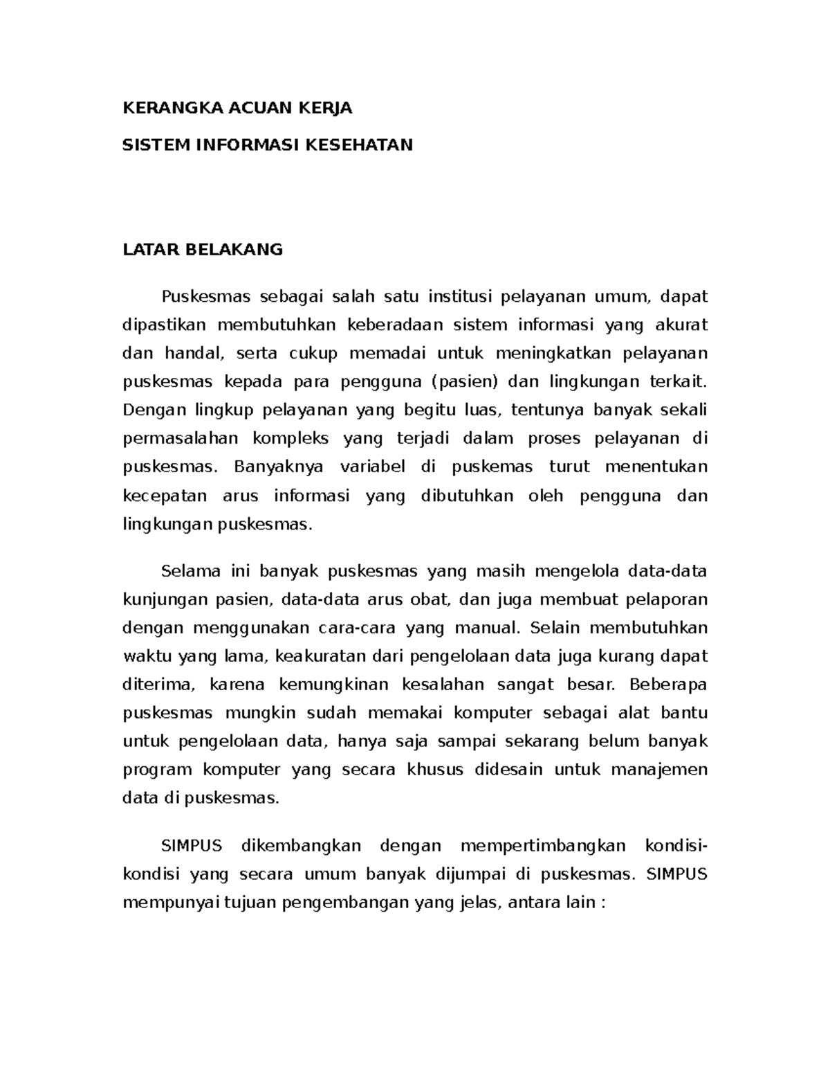 Kerangka Acuan Kerja Sistem Informasi KE - KERANGKA ACUAN KERJA SISTEM ...