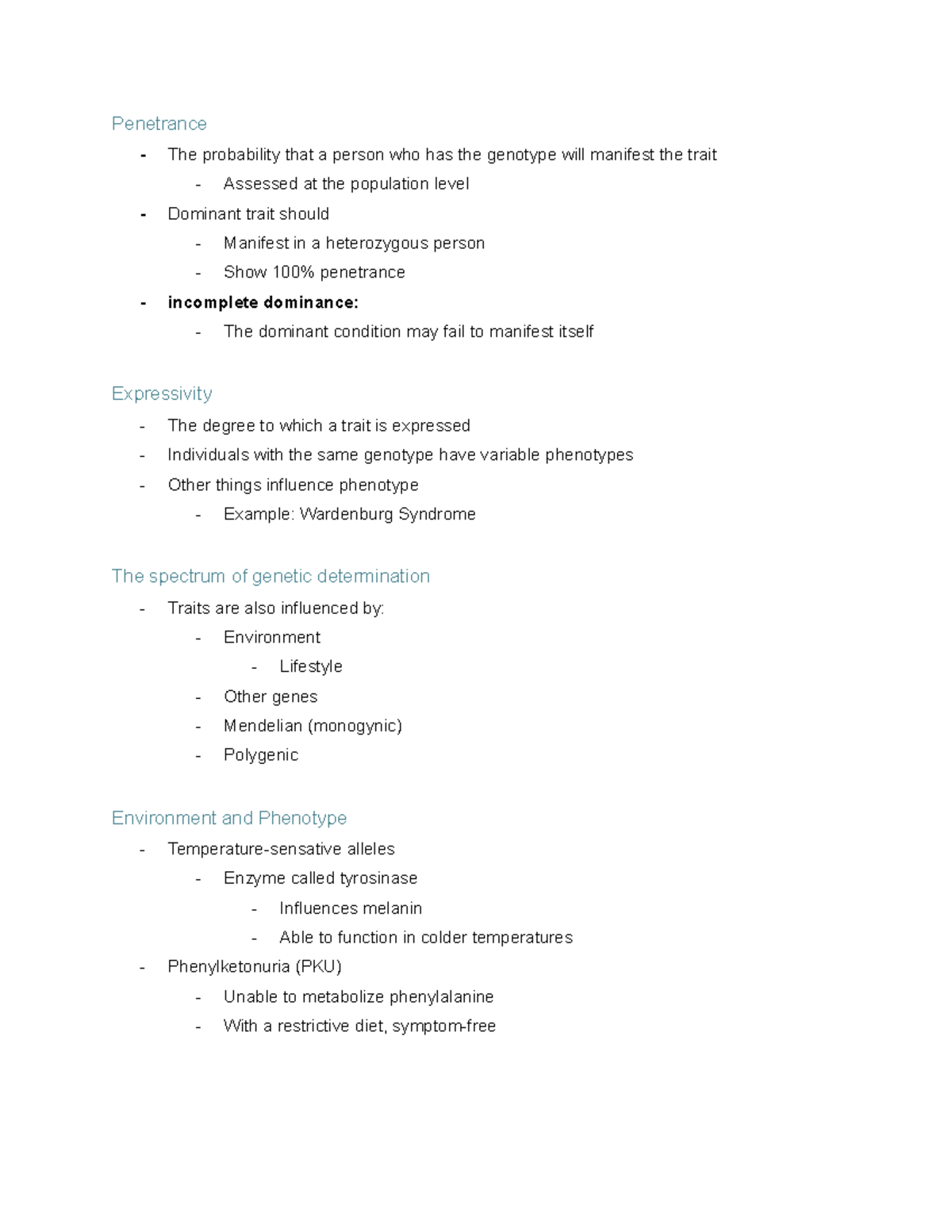 Genetics Notes Module 5-7 - Penetrance The probability that a person ...